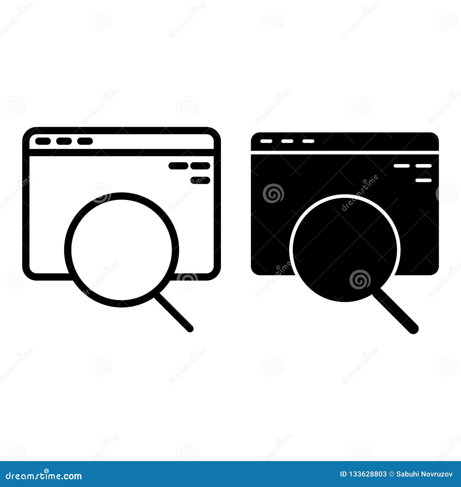 Search and Computer Browser Line and Glyph Icon. Browser and Magnifying ...