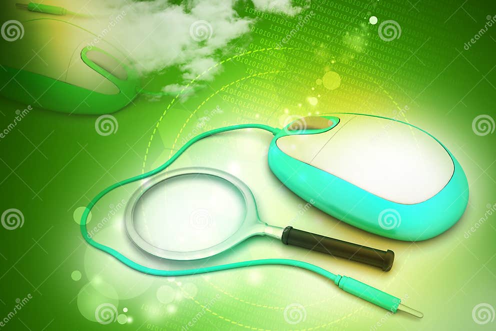 Search Concept. Magnifying Glass with Computer Mouse Stock Image ...