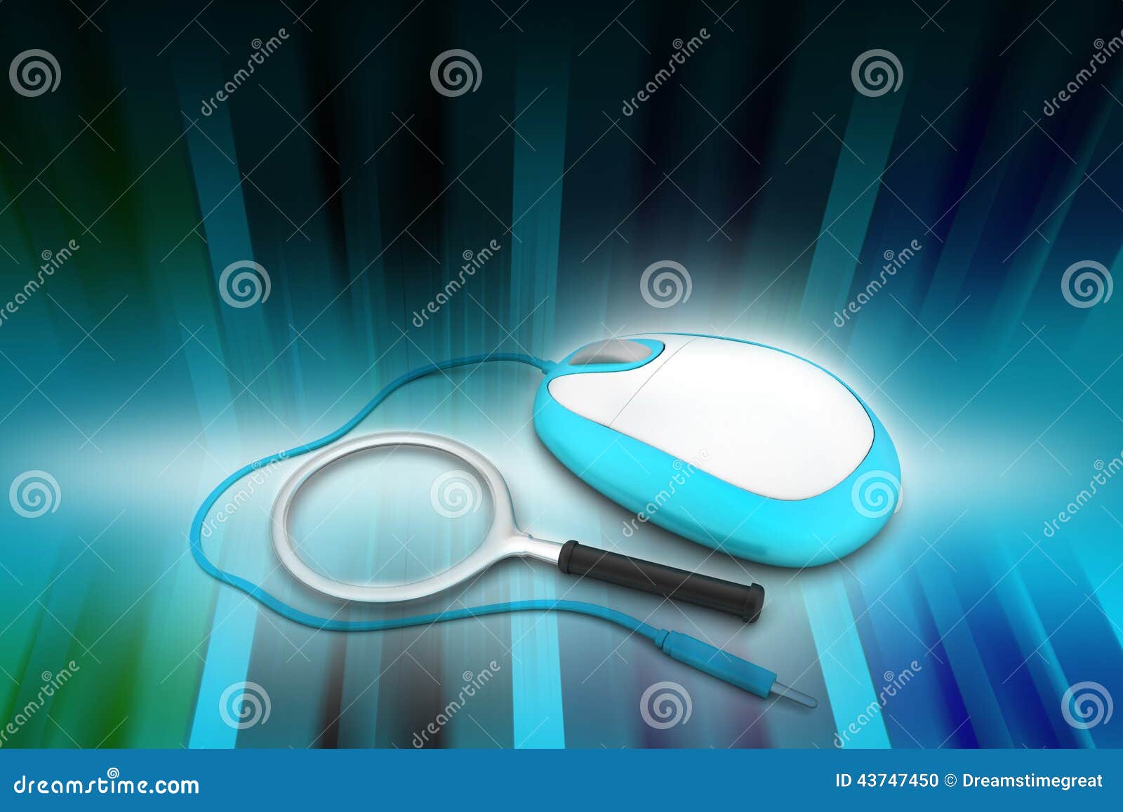 Search Concept. Magnifying Glass with Computer Mouse Stock Illustration ...