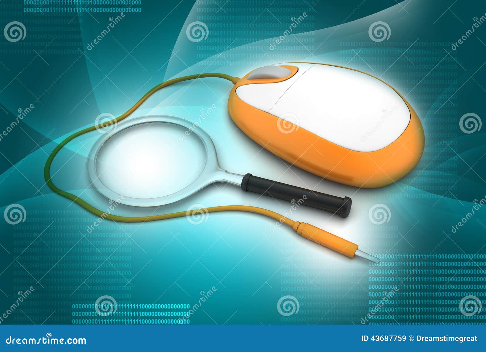 Search Concept. Magnifying Glass with Computer Mouse Stock Illustration ...