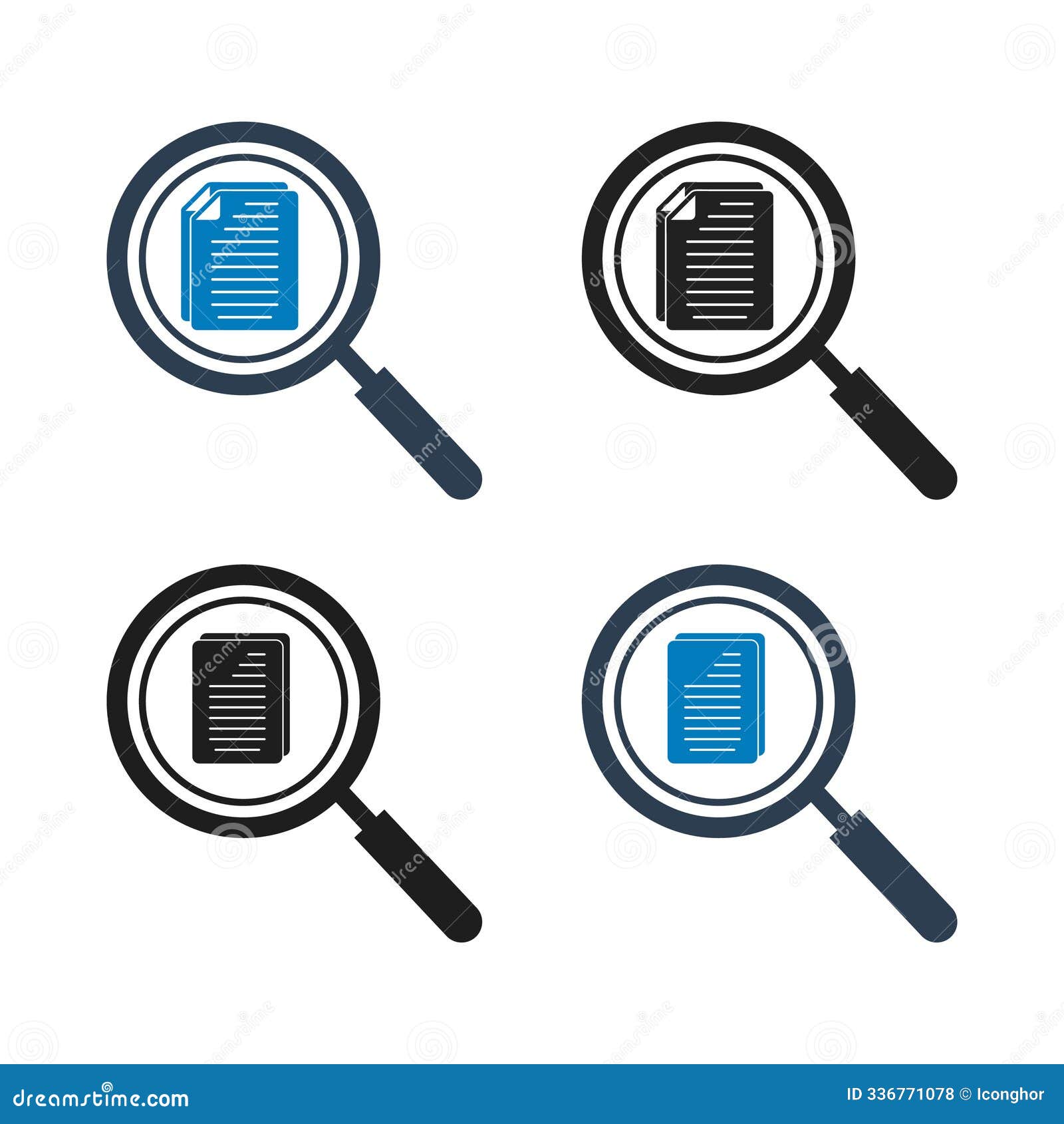Search Document Icon Set. Flat Style Vector Stock Illustration ...