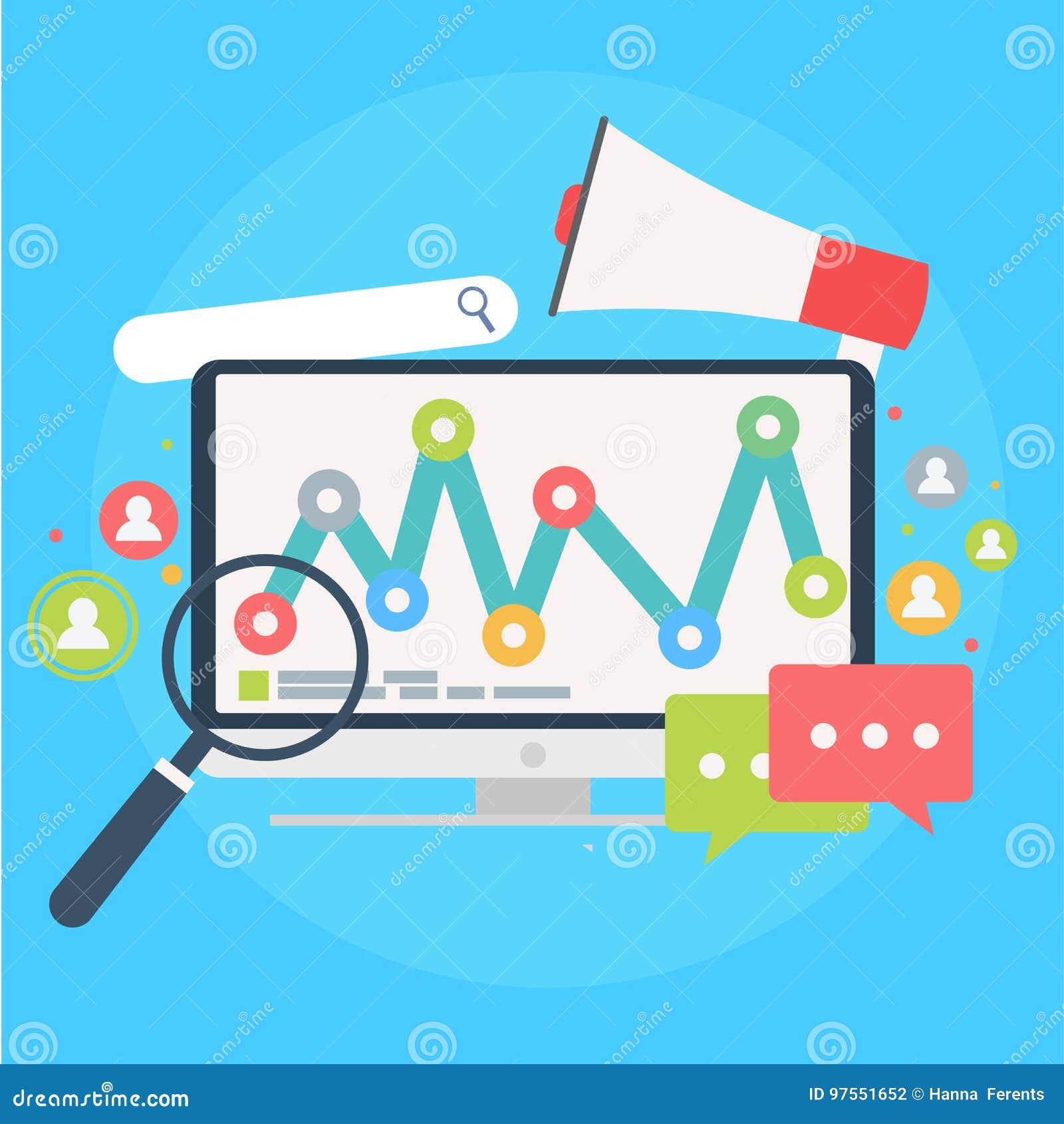 Search Engine Marketing Banner. Computer with Object, Diagram, User ...