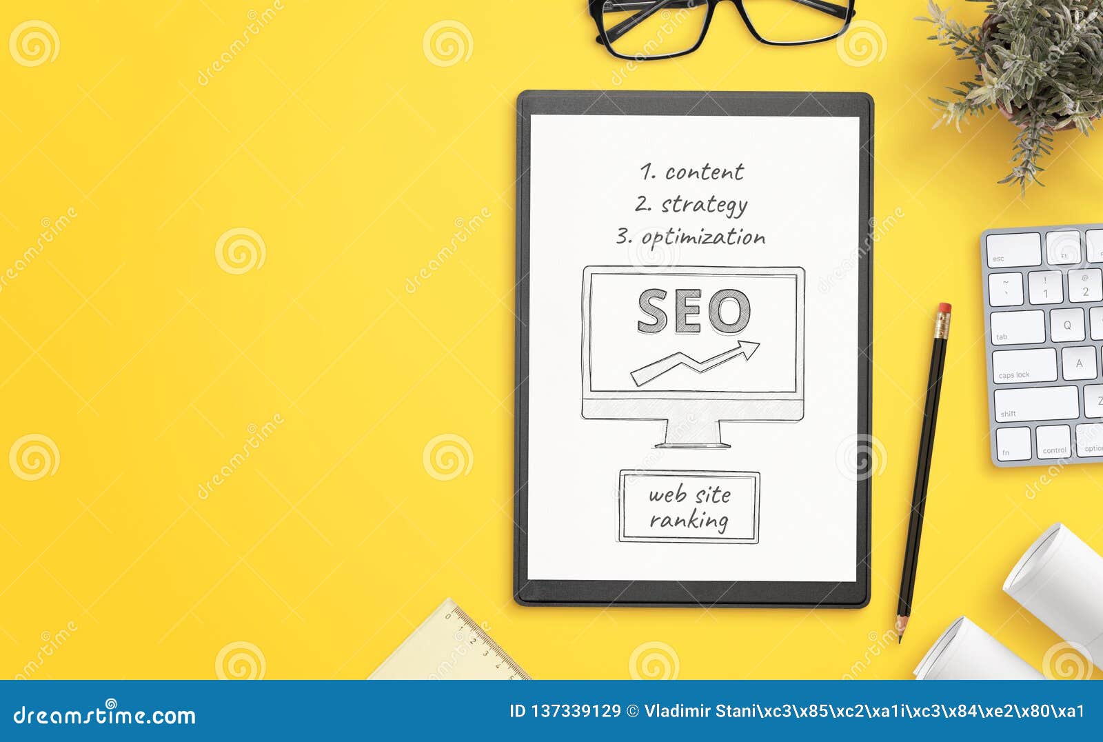 Search Engine Optimization Goals Sketch on Paper. Office Desk with Copy ...