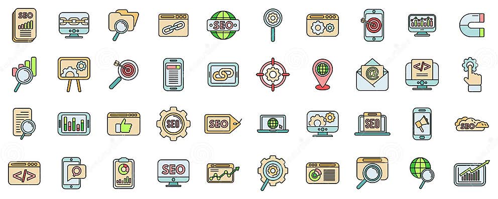 Search Engine Optimization Icons Set Vector Color Line Stock Vector ...