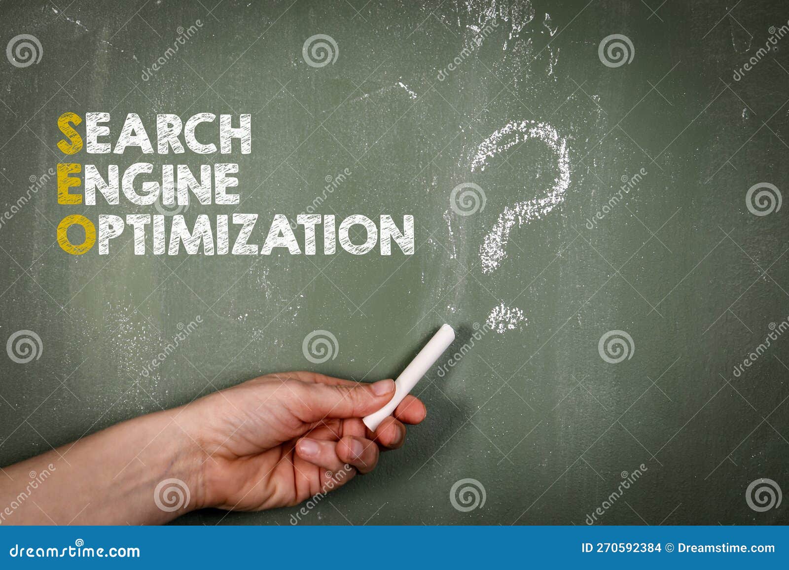 Search Engine Optimization. Question Mark on a Green Chalkboard Stock ...