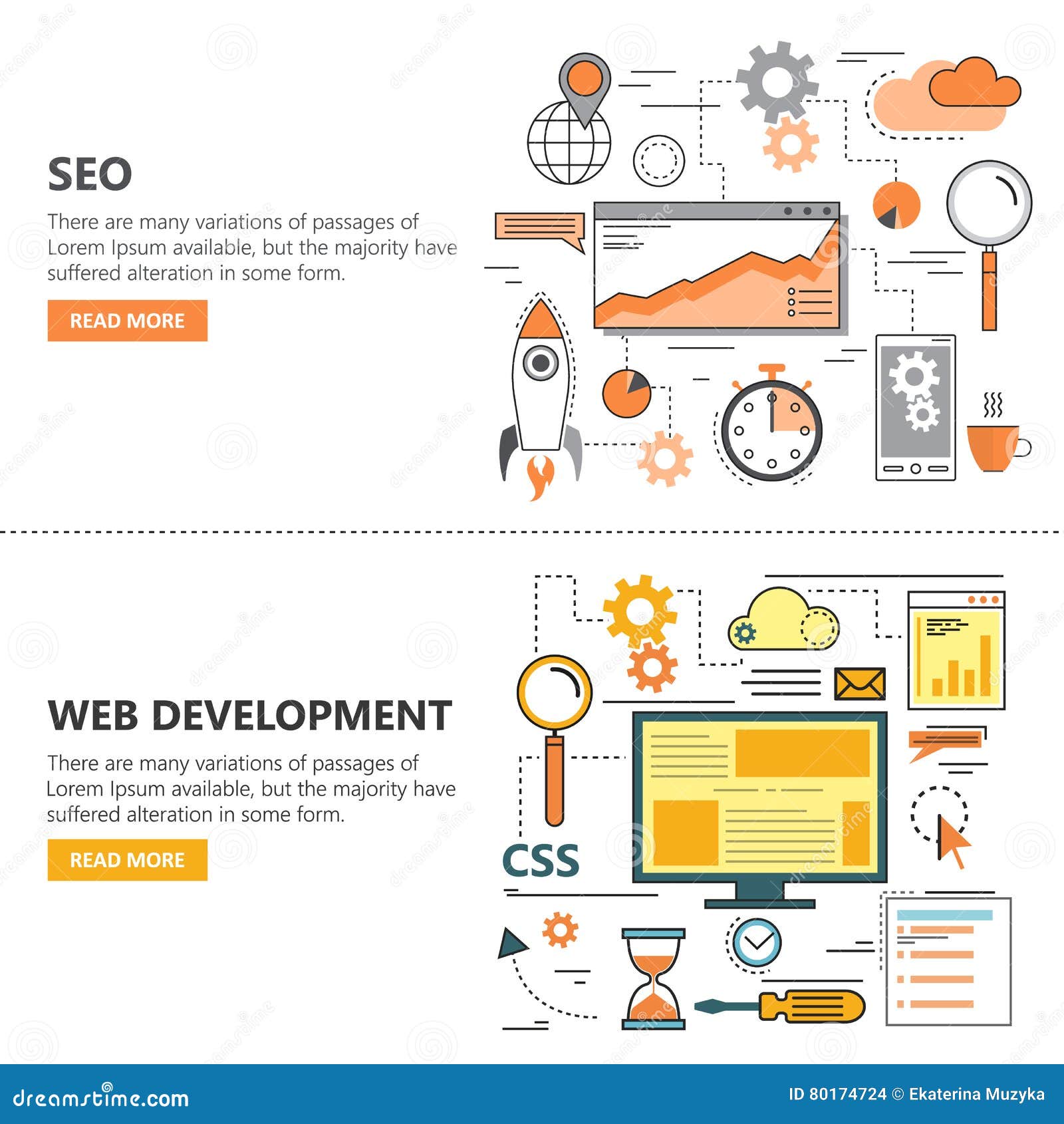 Search Engine Optimization and Web Development Flat Thin Line Design ...