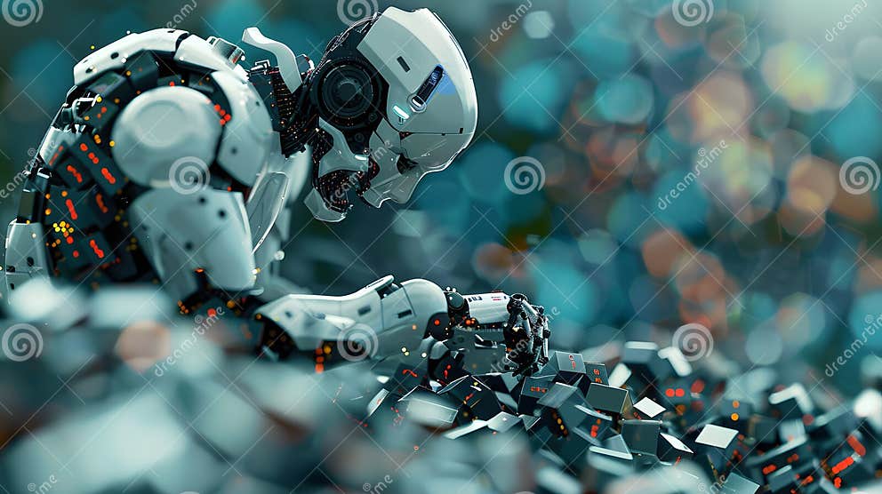 Search Engine Robot Assembling a Digital Mosaic. Stock Illustration ...