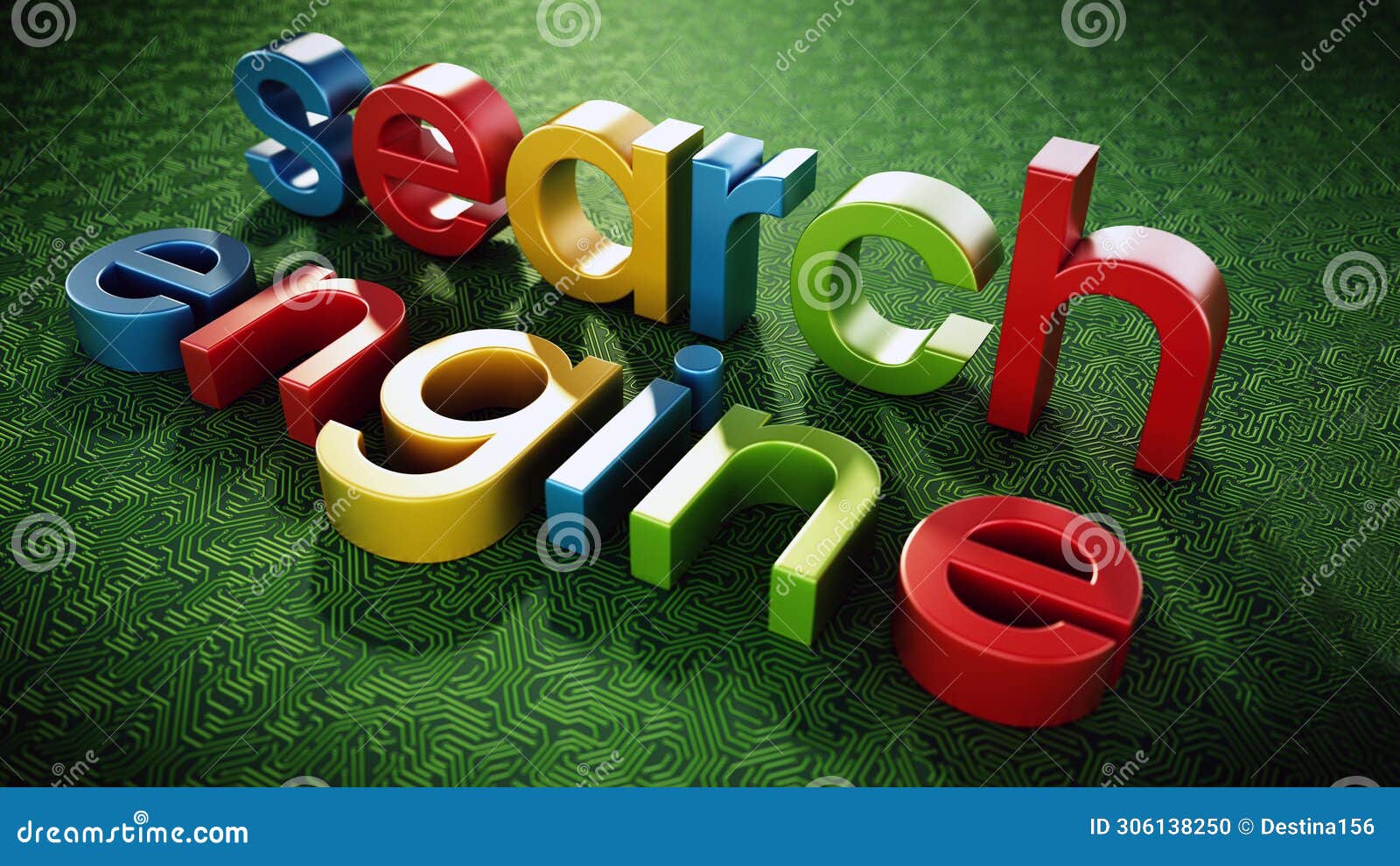 Search Engine Text Standing on Green PCB Texture. 3D Illustration Stock ...