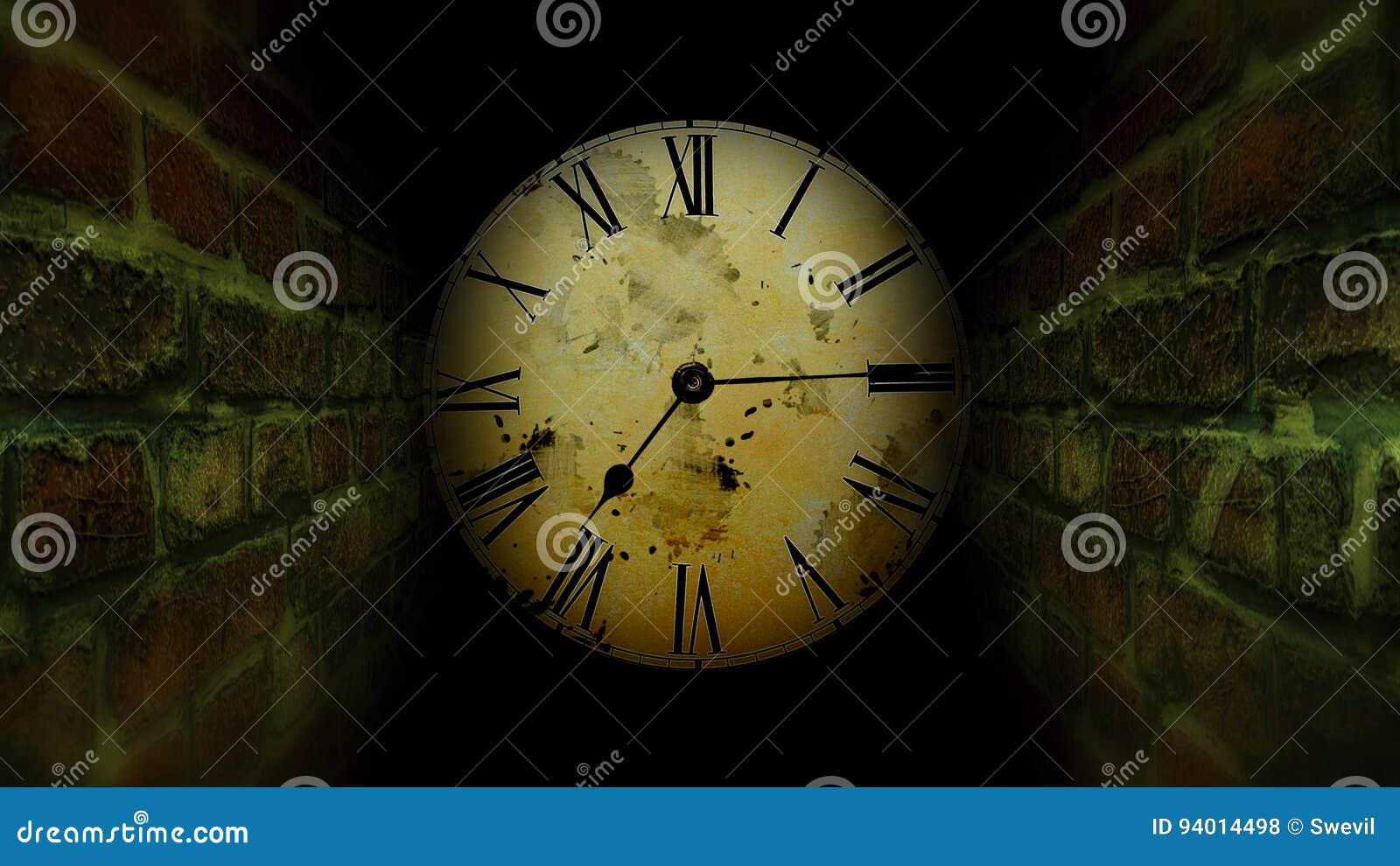 Search Exit from the Maze. Dark Labyrinth with a Clock.. Stock Photo ...