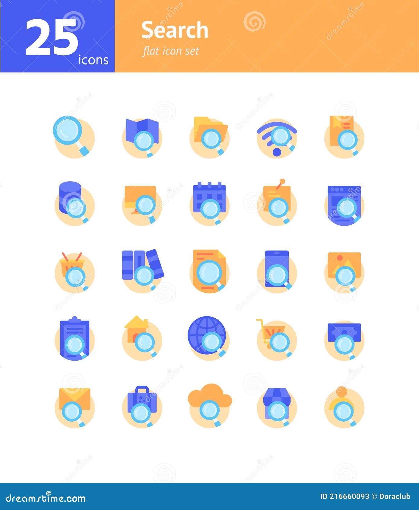 Search flat icon set. stock vector. Illustration of money - 216660093