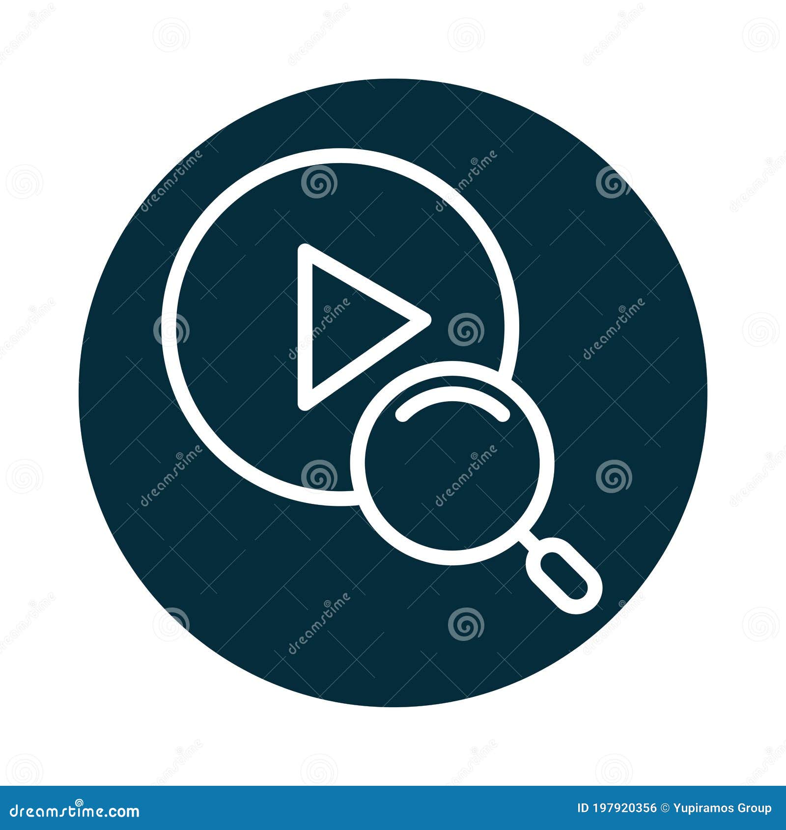 Search Icon, Video Player Button Magnifying Glass Block and Line Icon ...