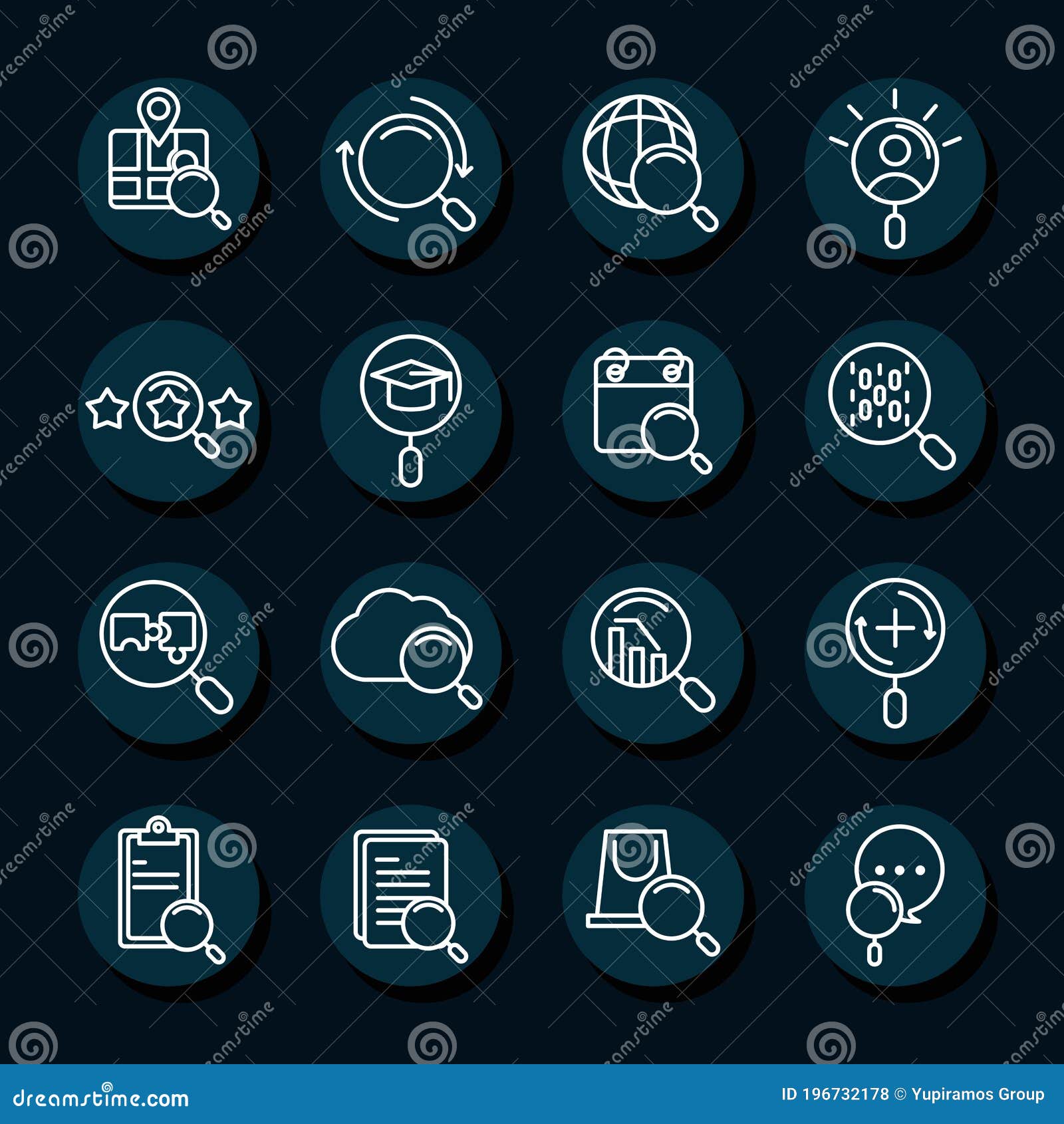 Search Icons, Mobile Browser Technology Explore Block and Line Style ...