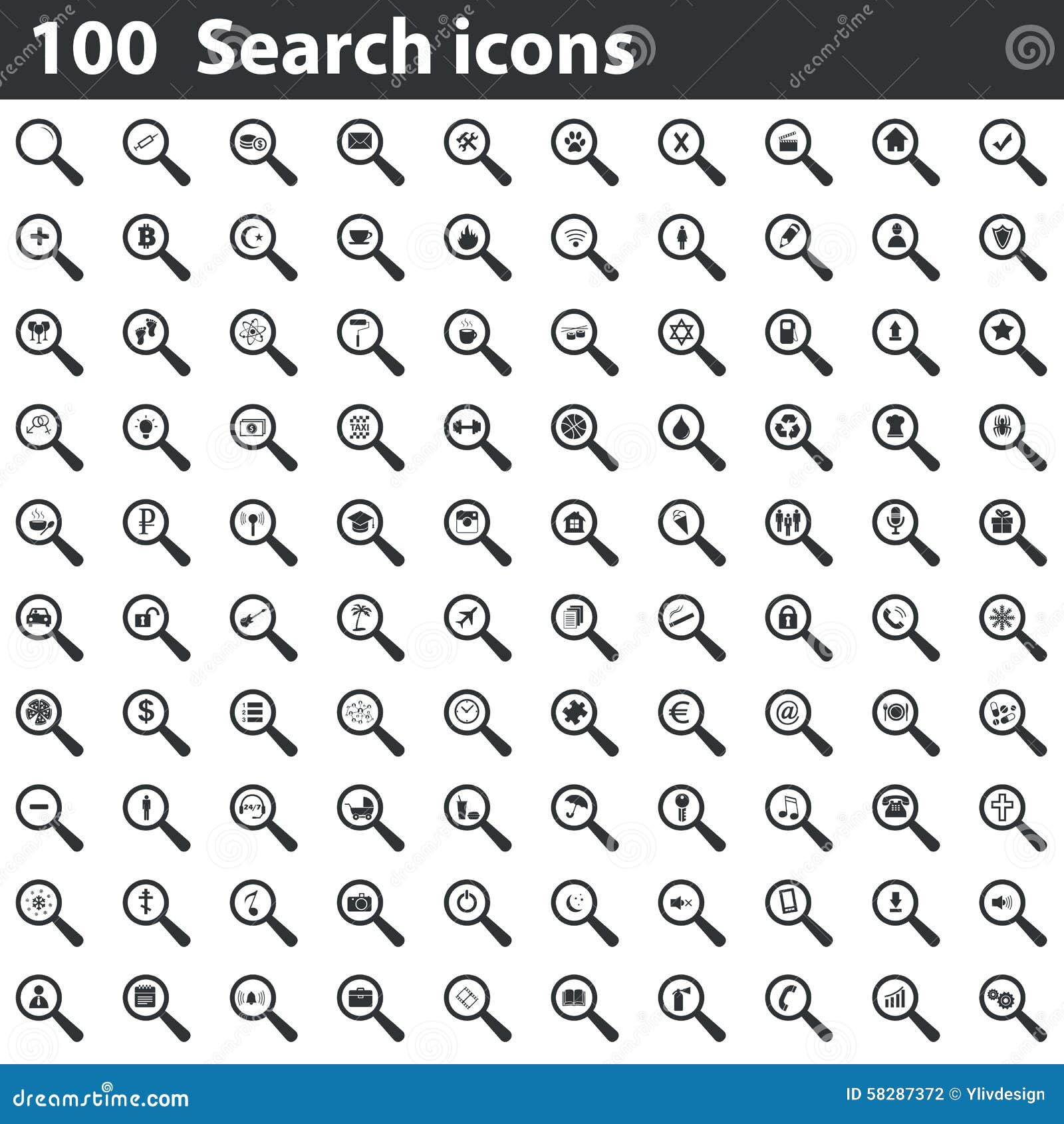 100 search icons set stock vector. Illustration of icon - 58287372