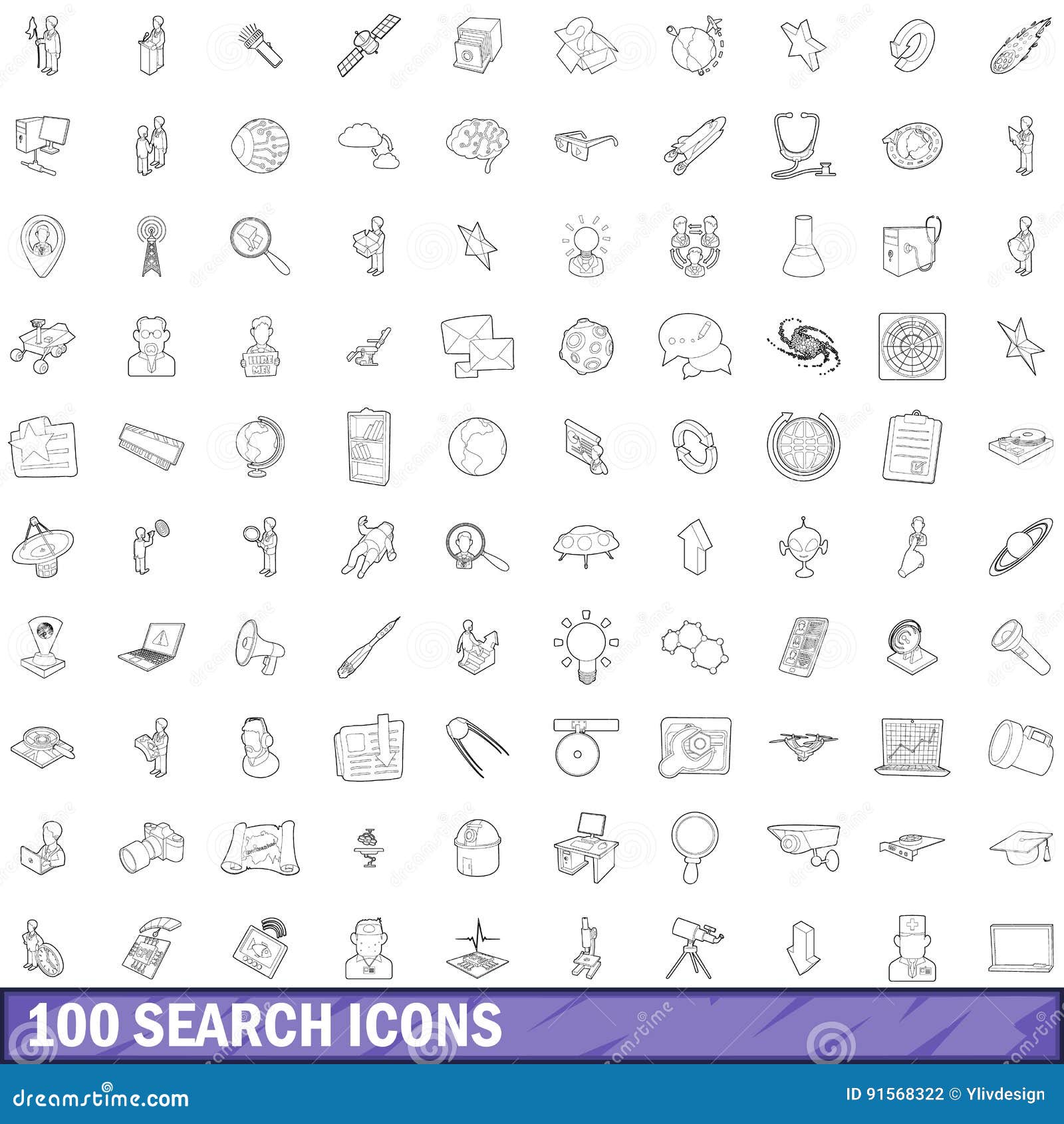 100 Search Icons Set, Outline Style Stock Vector - Illustration of ...