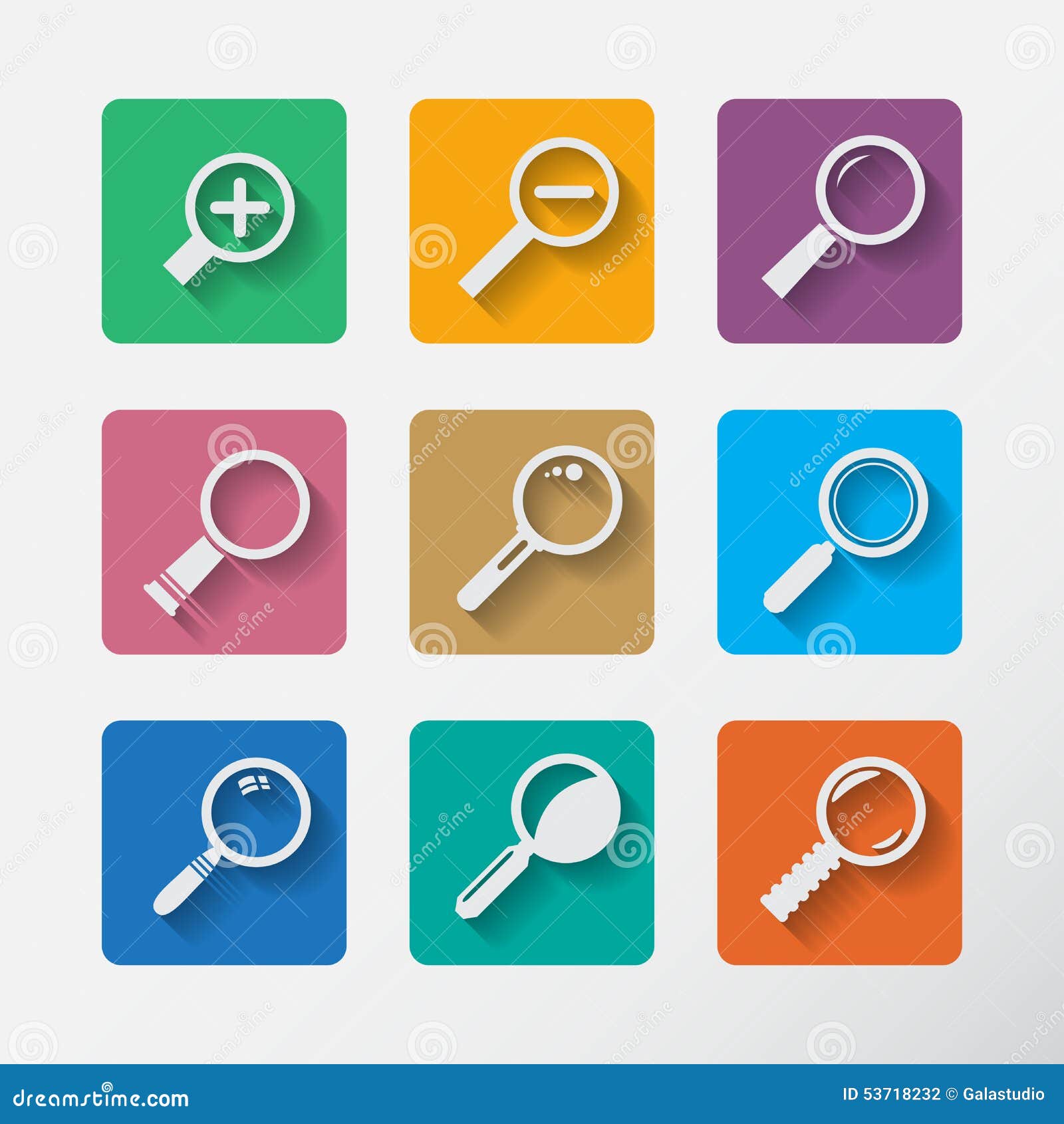 Search with Lupe.Flat Style Icons Set Stock Illustration - Illustration ...