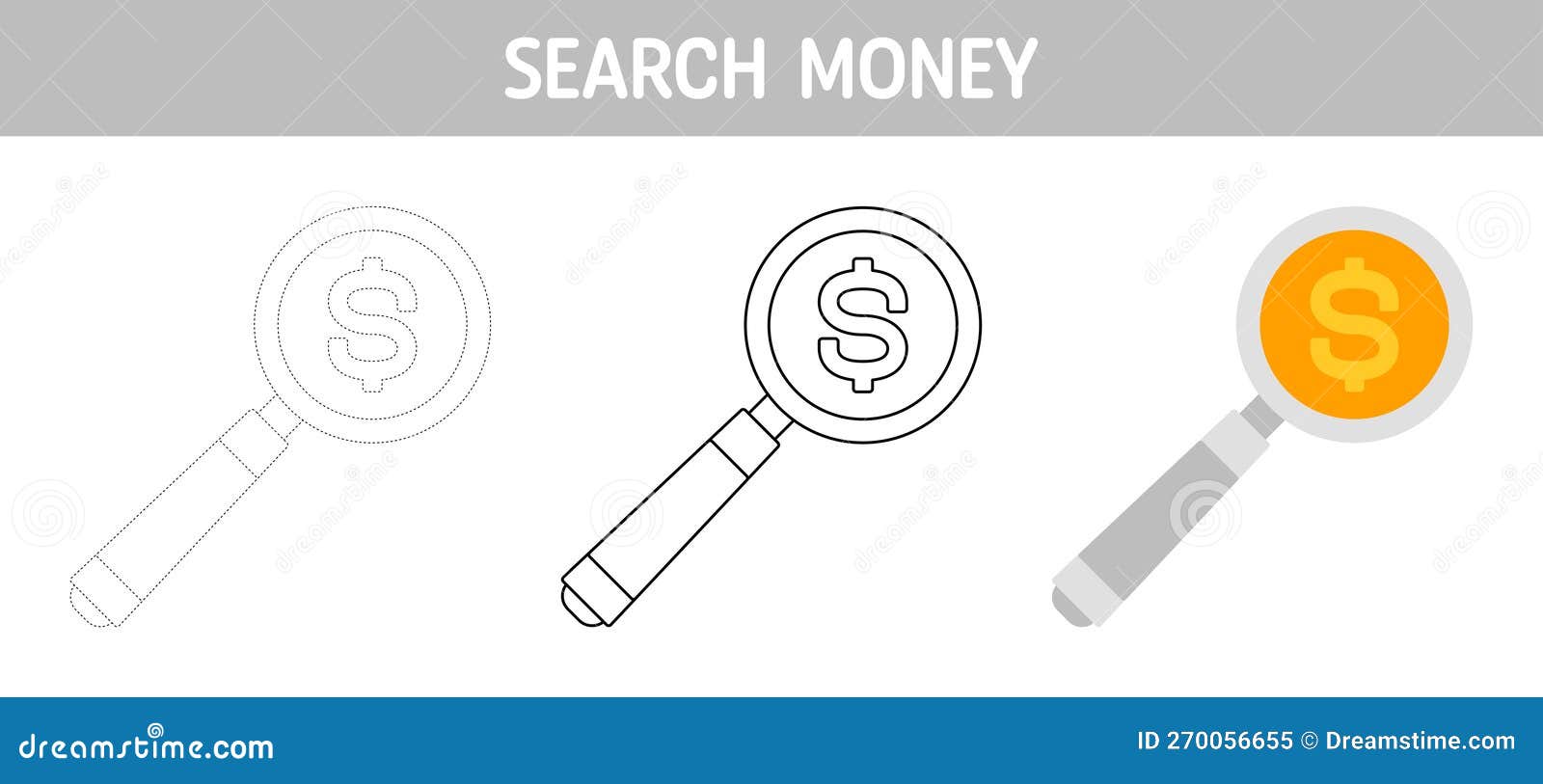 Search Money Tracing and Coloring Worksheet for Kids Stock Vector ...
