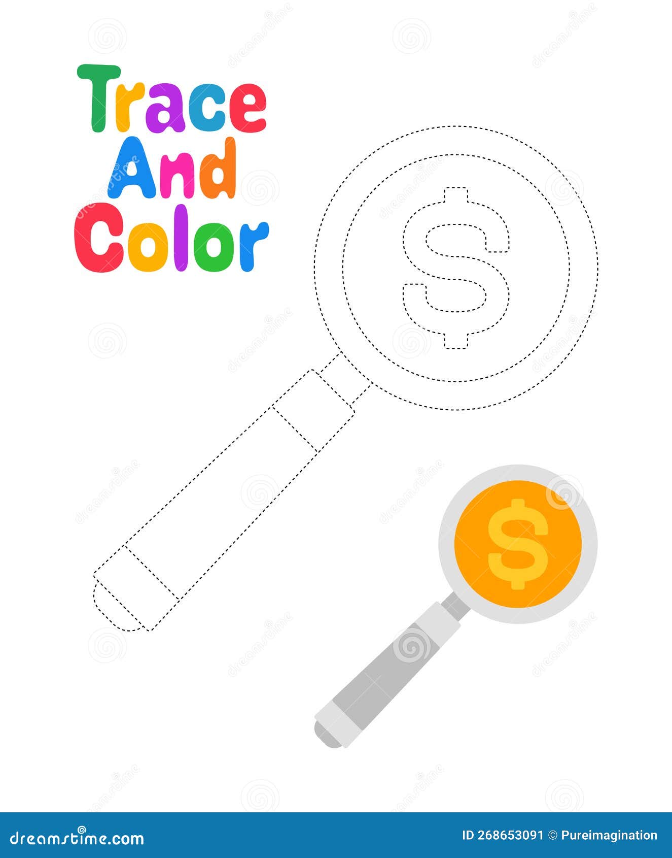 Search Money Tracing Worksheet for Kids Stock Vector - Illustration of ...