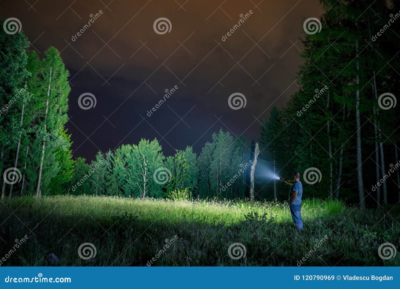 Searching with Flashlight in Outdoor Stock Image - Image of exploration ...