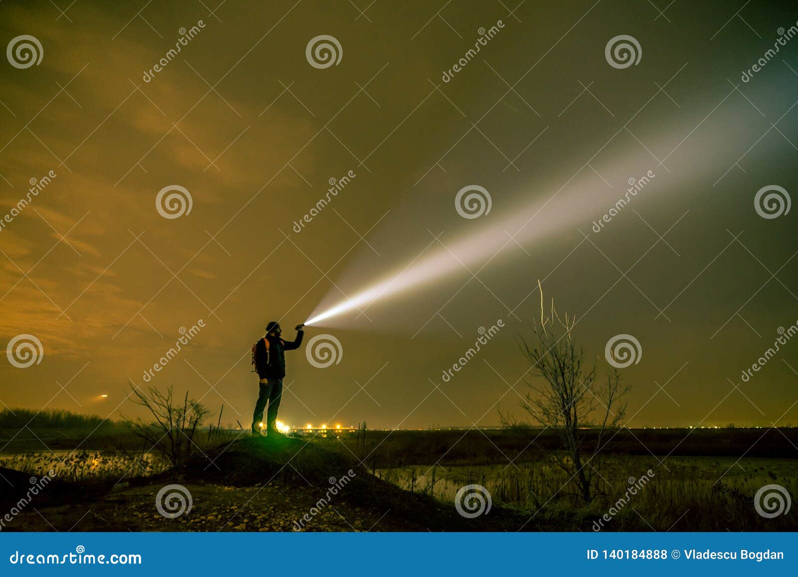 Searching with Flashlight in Outdoor Stock Photo - Image of night ...