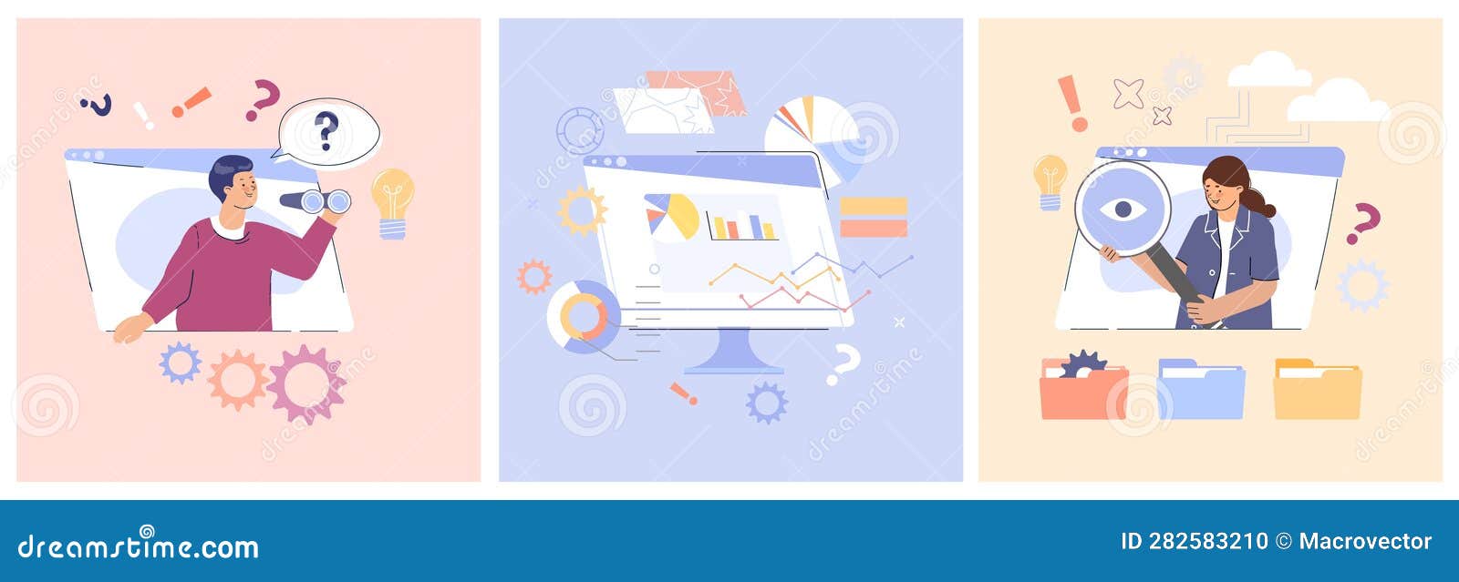 Searching and Gathering Data Flat Illustrations Stock Vector ...