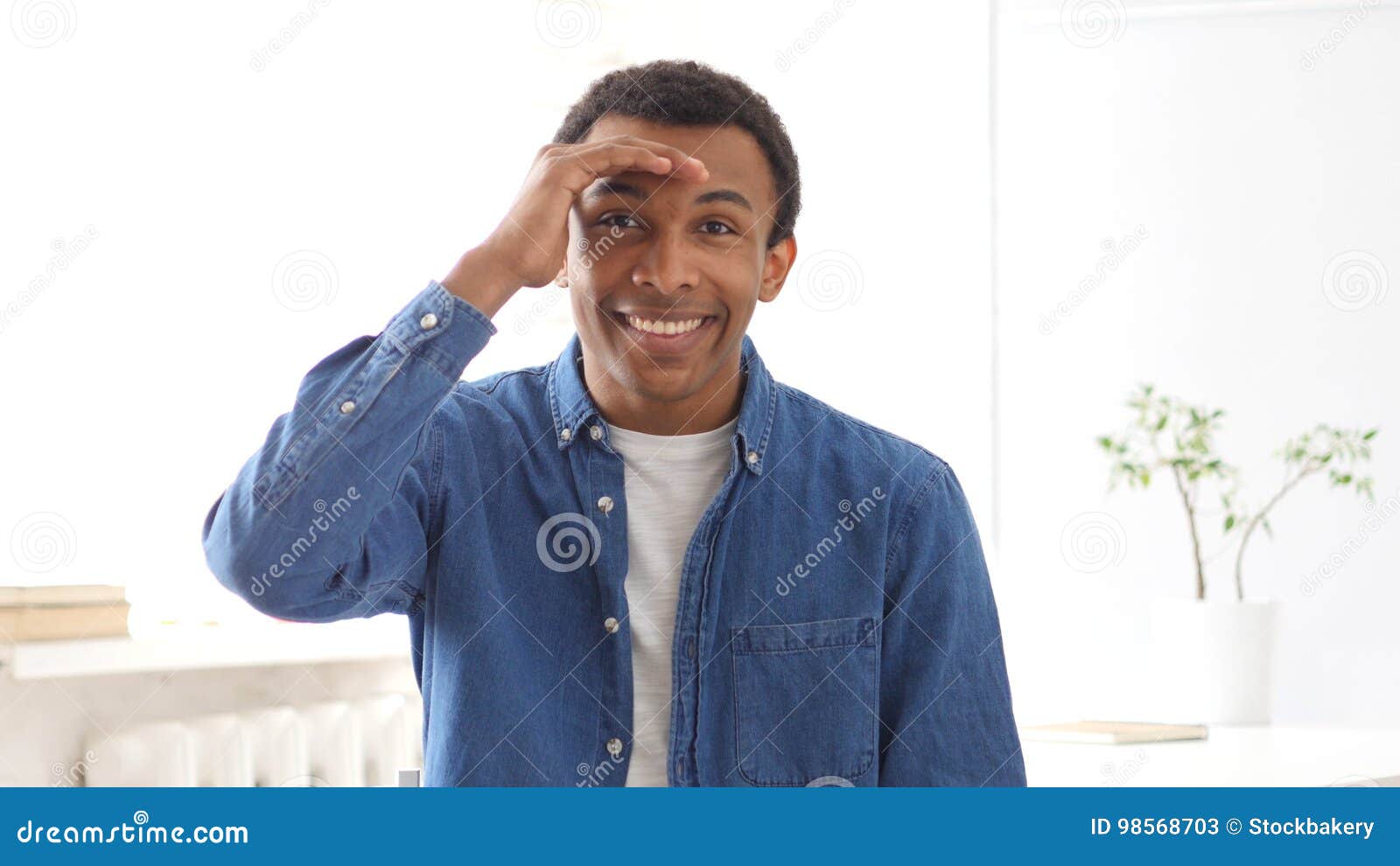 Searching Gesture by Man on White Background Stock Image - Image of ...