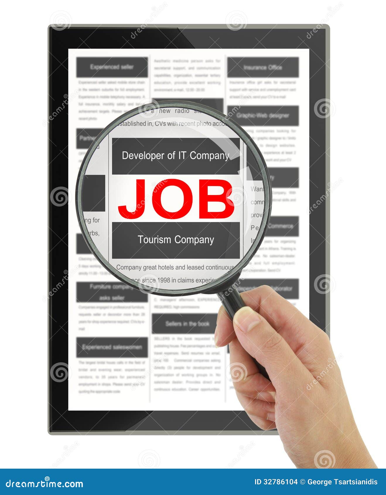 Searching for a Job with a Magnifying Glass Stock Photo - Image of jobs ...