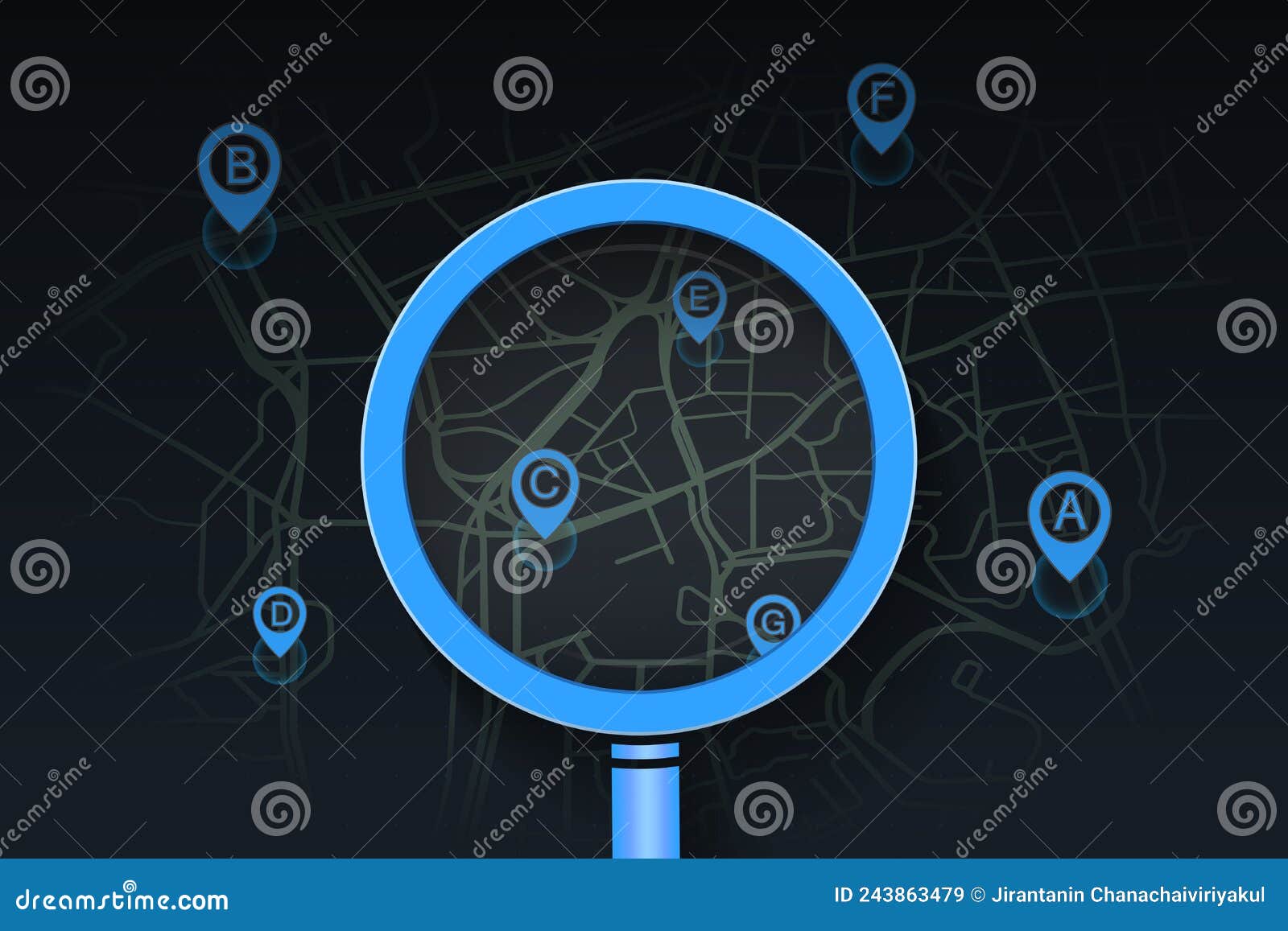 Searching Location on Street Map Blue Color Stock Vector - Illustration ...