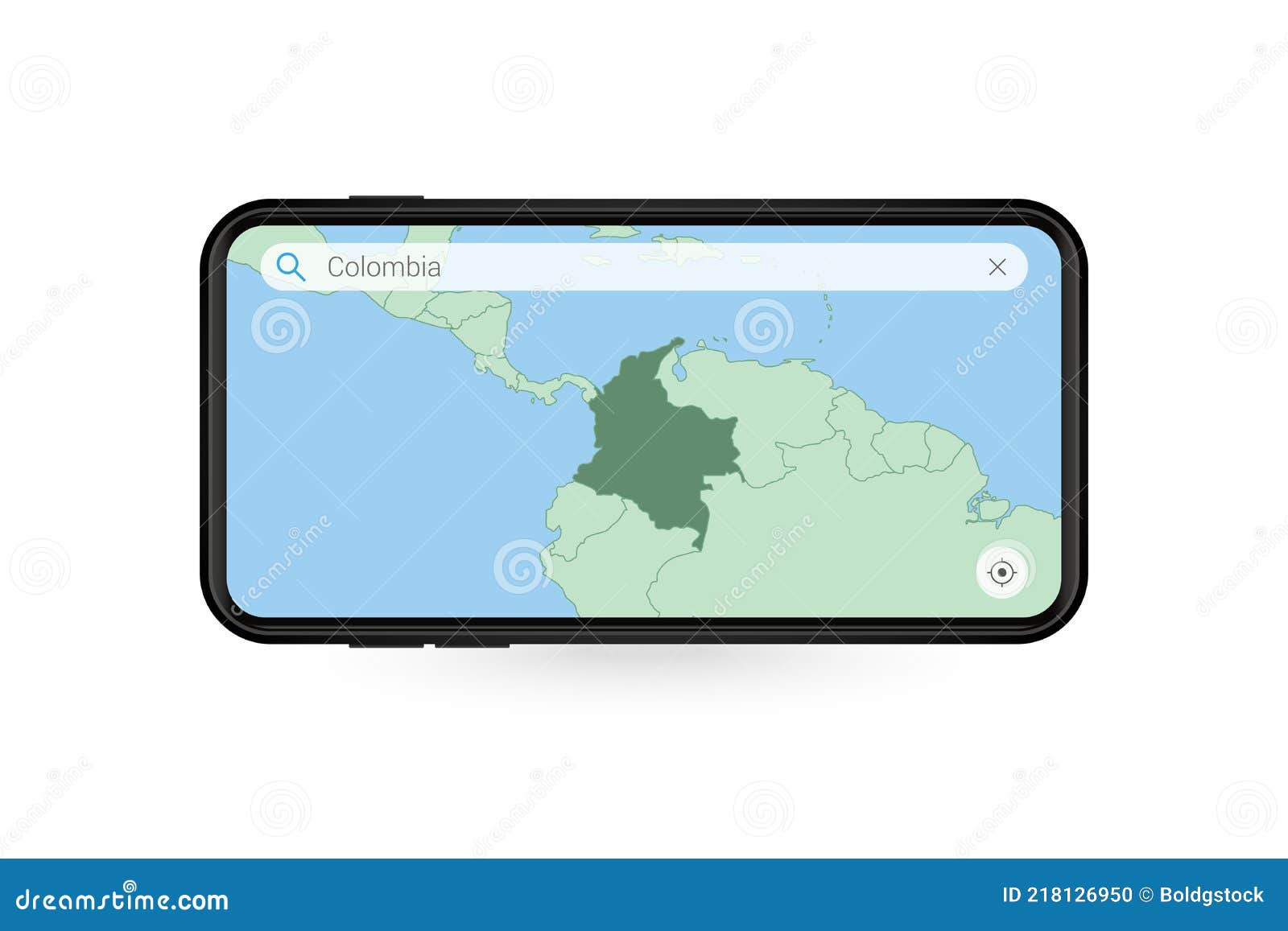 Searching Map of Colombia in Smartphone Map Application. Map of ...