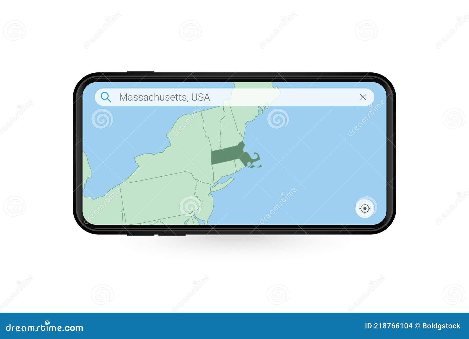 Searching Map of Massachusetts in Smartphone Map Application. Map of ...