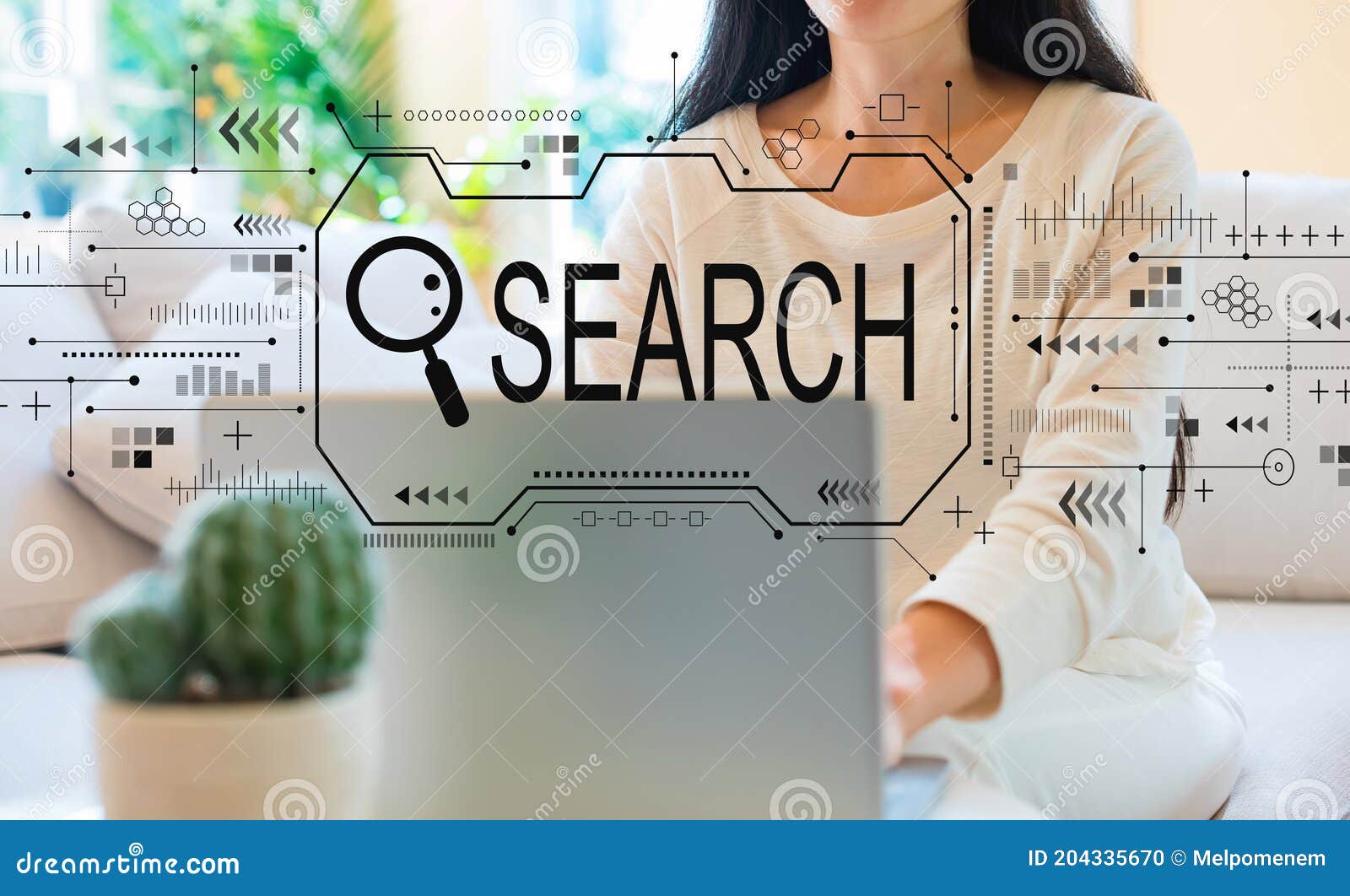 Searching Theme with Woman Using Her Laptop Stock Photo - Image of ...