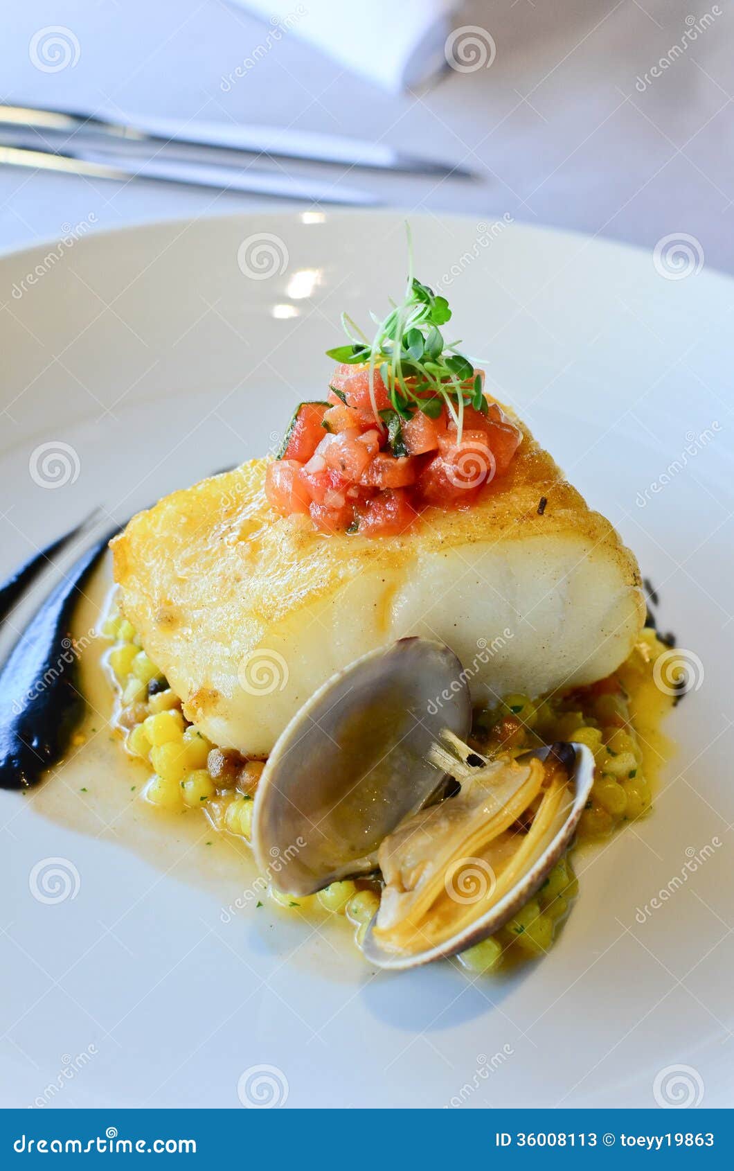 Seared Atlantic Cod stock image. Image of dinner, fish - 36008113