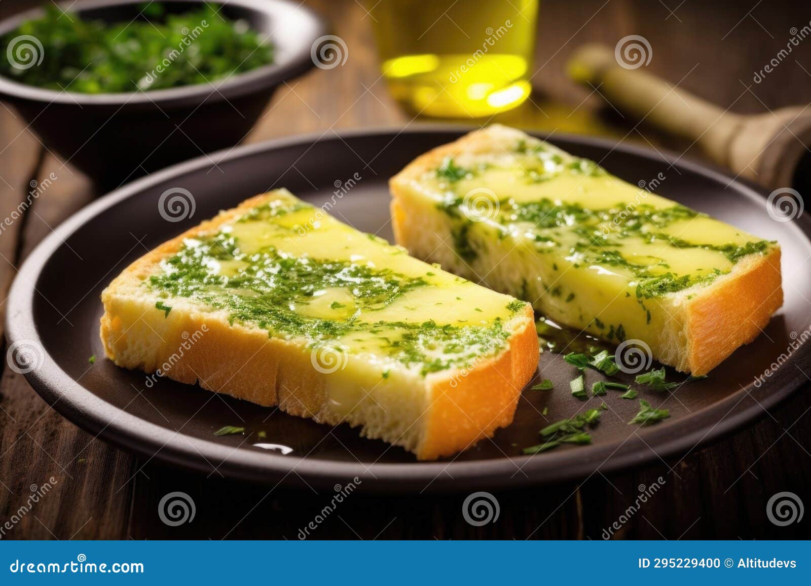 Seared Bread Slice Soaked in Melted Garlic Herb Butter Stock Photo ...