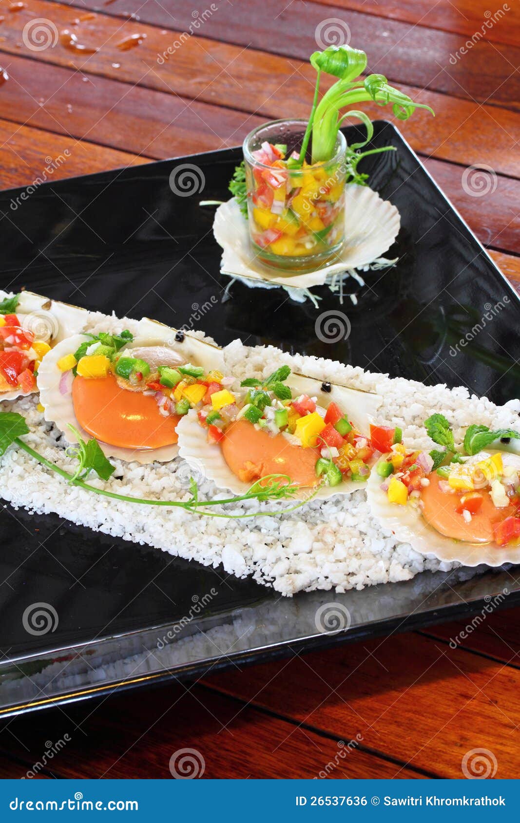 Seared Scallops with Tropical Salsa Stock Photo - Image of dinner ...