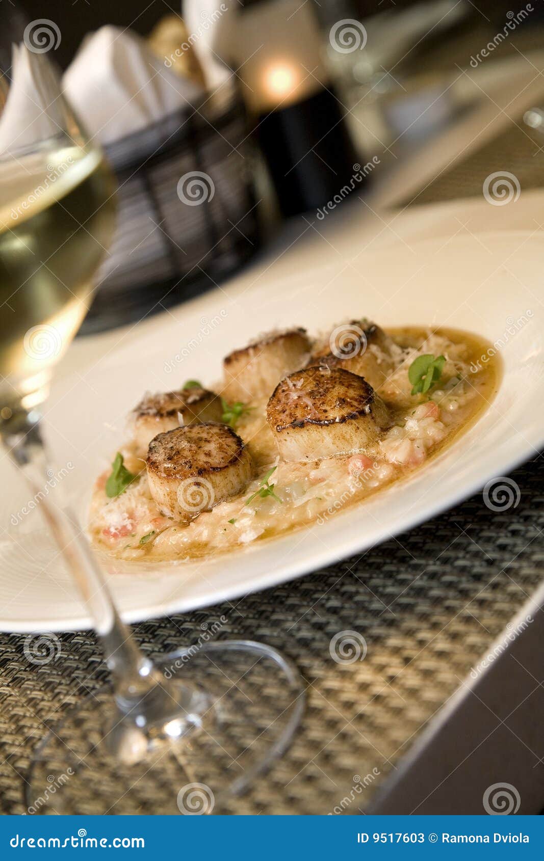 Seared Sea Scallops on Risotto Stock Image - Image of delicious ...