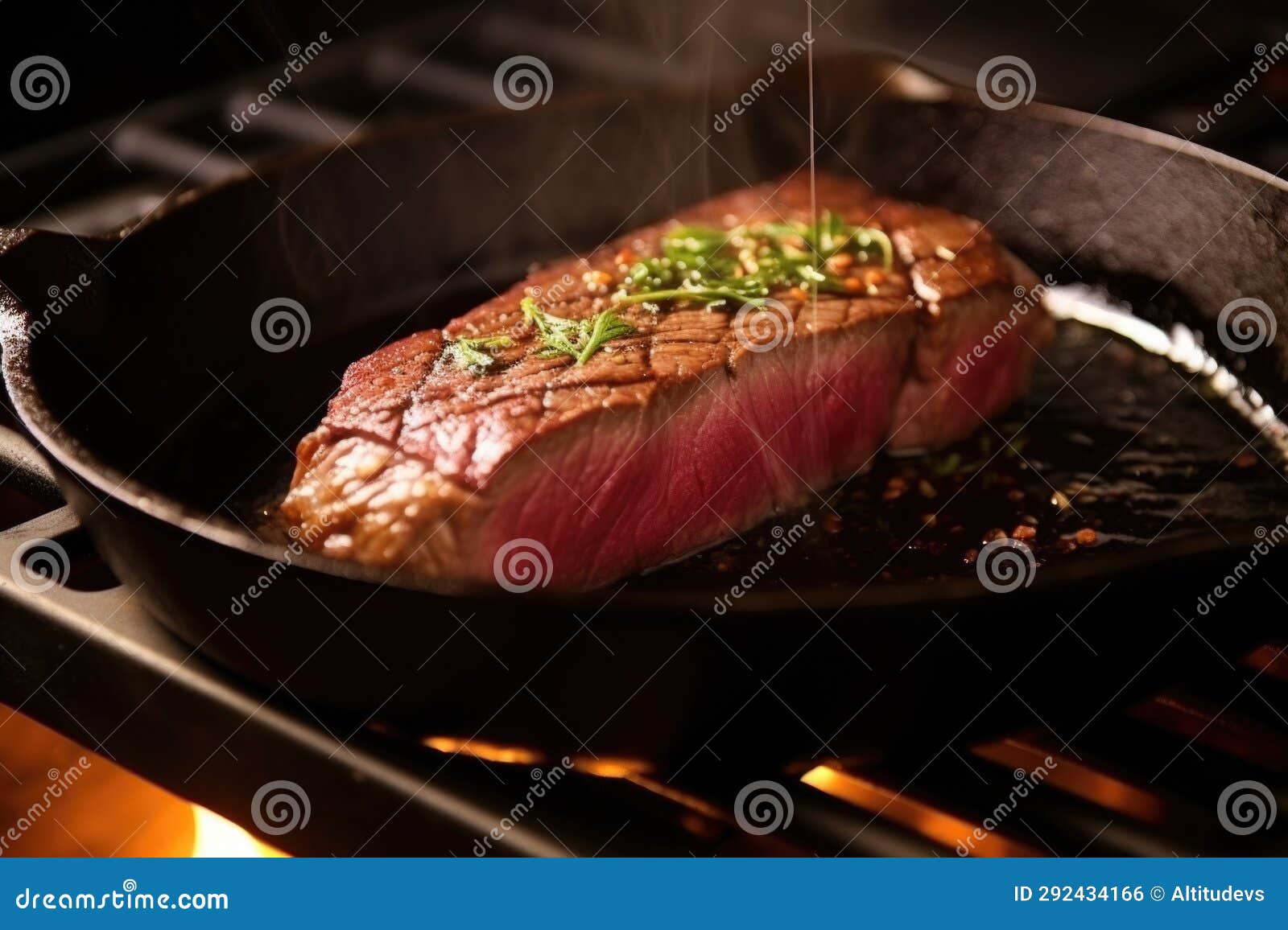 Searing Steak in a Pan Till Medium-rare Doneness Stock Photo - Image of ...