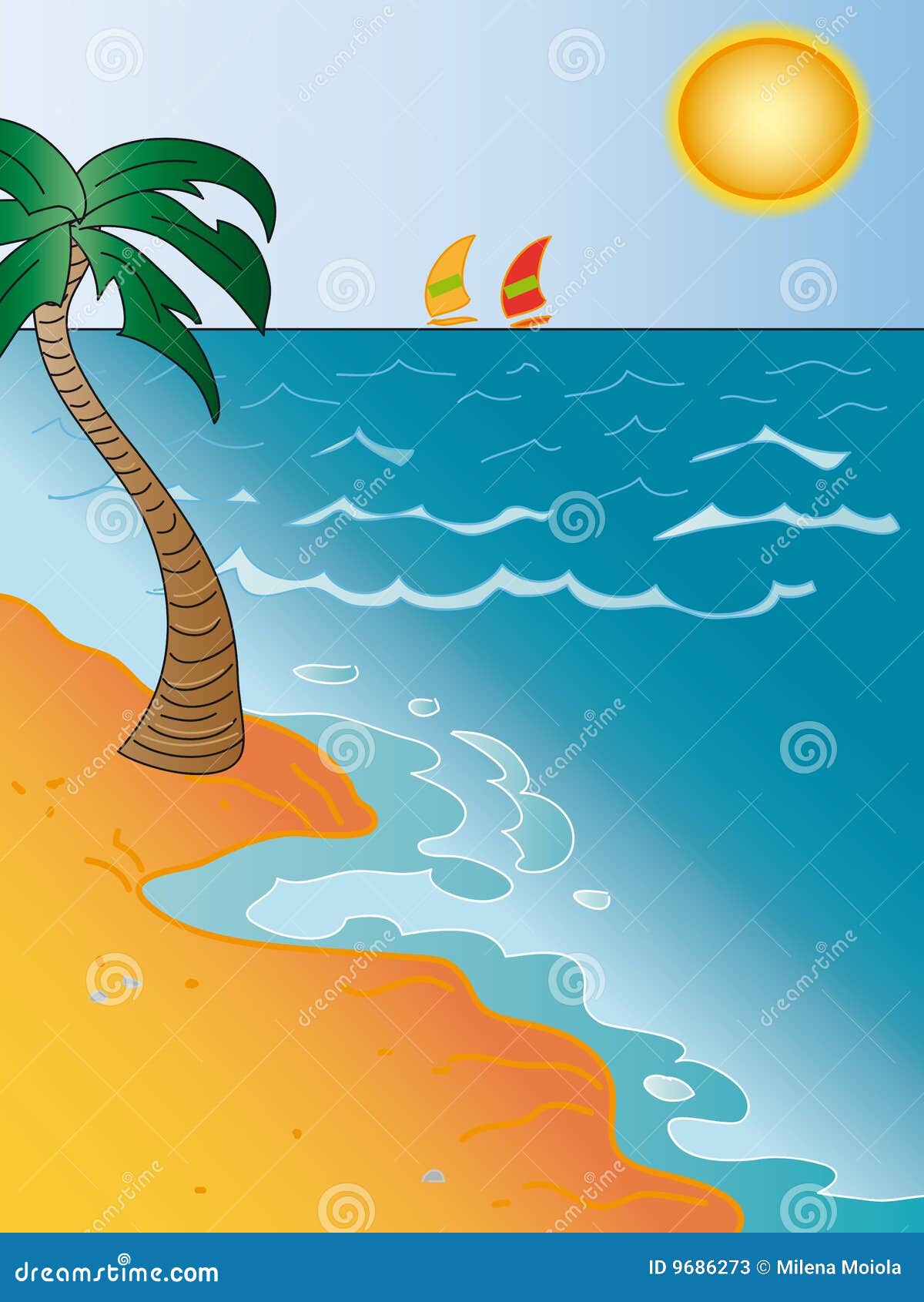Seascape cartoon stock illustration. Illustration of beach - 9686273