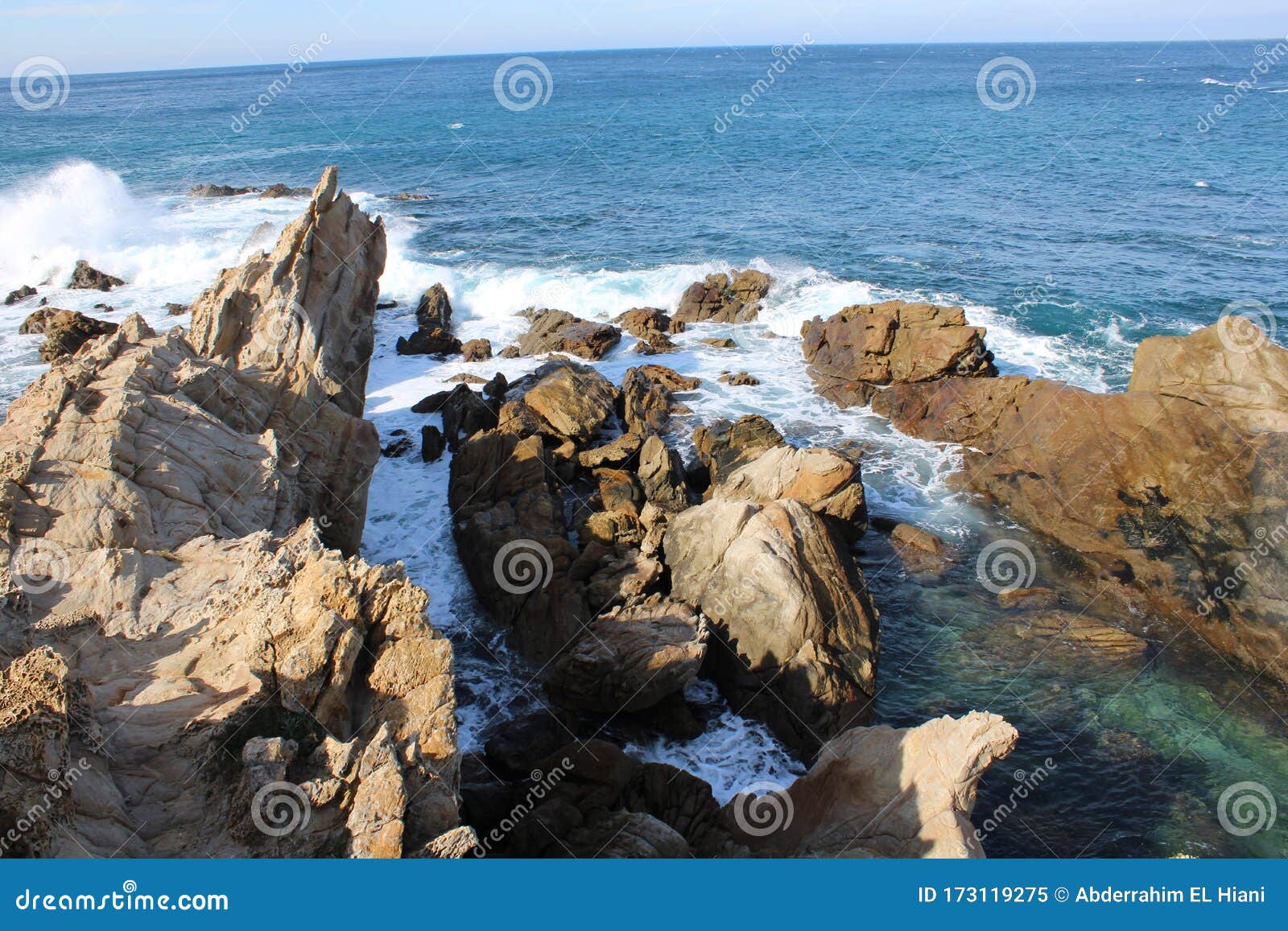 Seascape of the Crashed Mountain Stock Image - Image of tangiers, rocks ...
