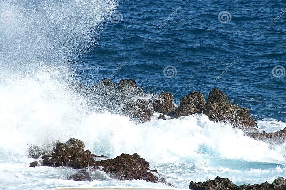 Seascape with Hitting Rough Seas on the Rocks Stock Photo - Image of ...