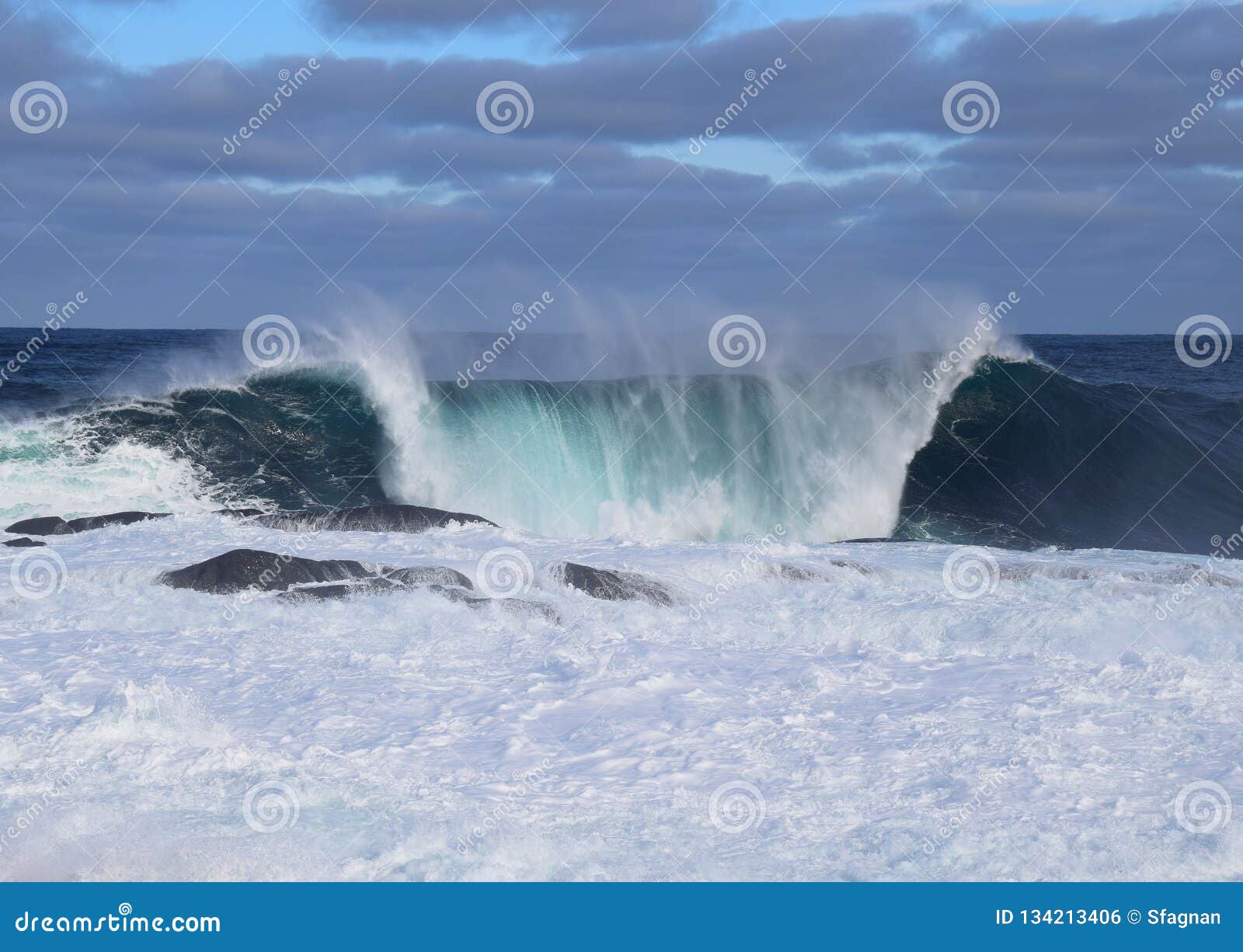 Seascape with Large Wave with Storm Clouds Stock Photo - Image of water ...