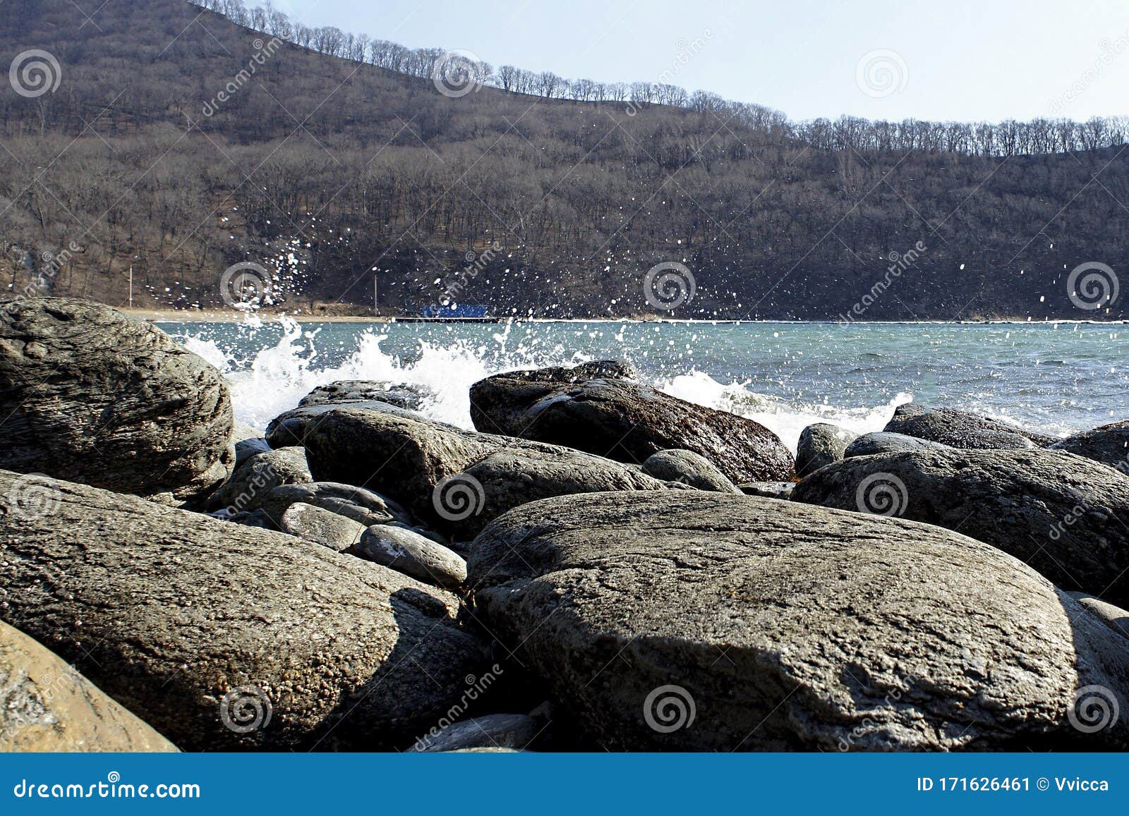 Seascape with Large Rocks on the Shore Stock Image - Image of spray ...