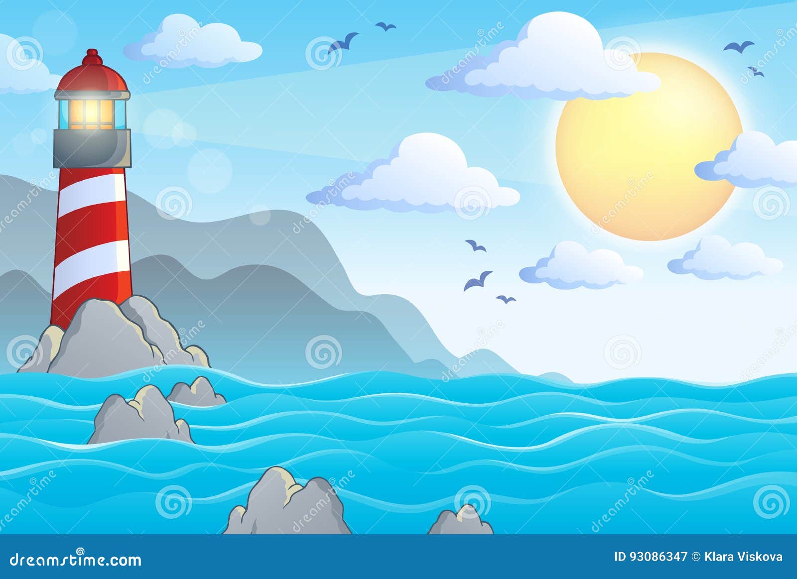 Seascape with Lighthouse Theme 1 Stock Vector - Illustration of clouds ...