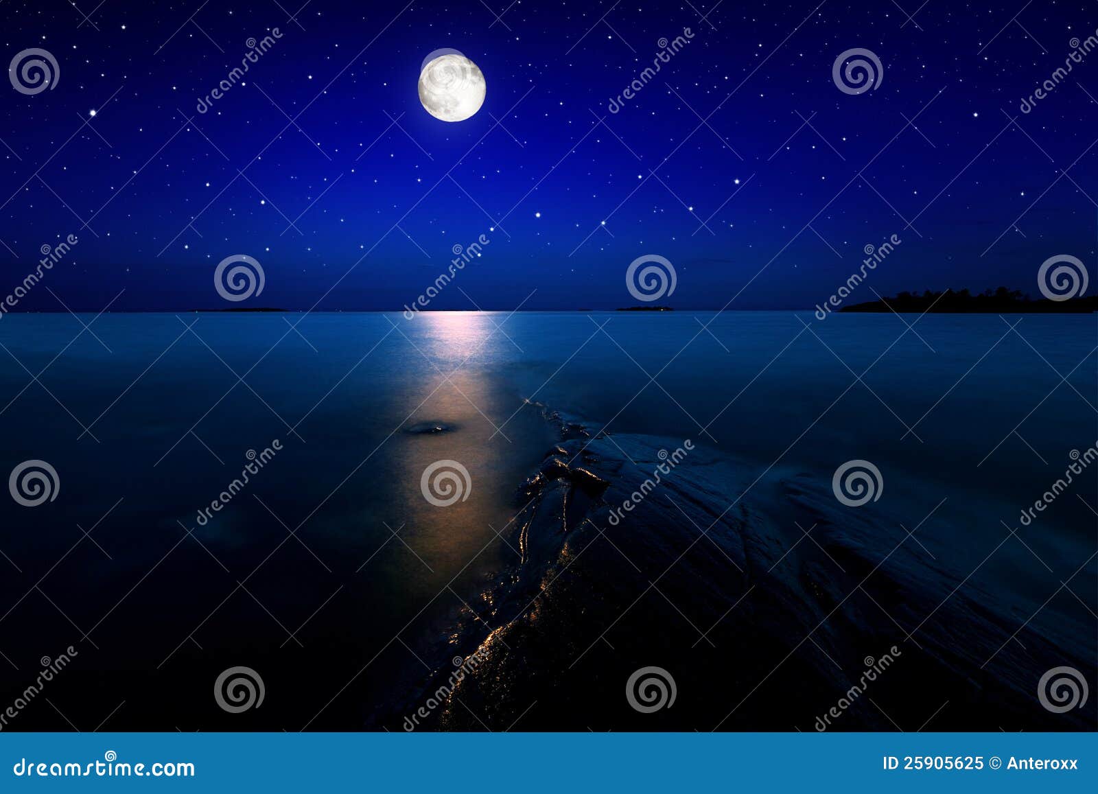 Seascape with moon stock image. Image of rock, moon, beach - 25905625