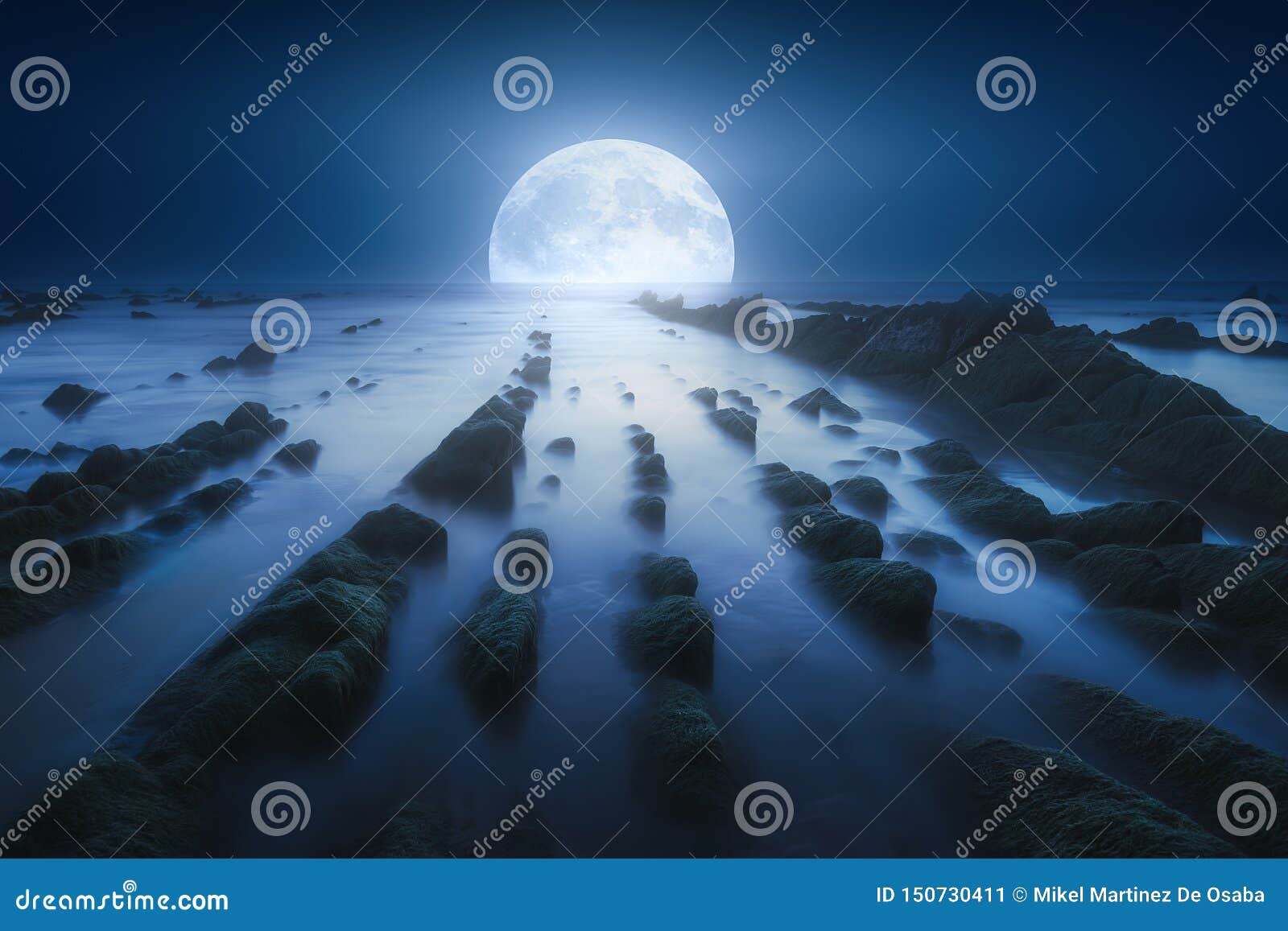 Seascape at Night with Moon Over the Sea Stock Image - Image of ...