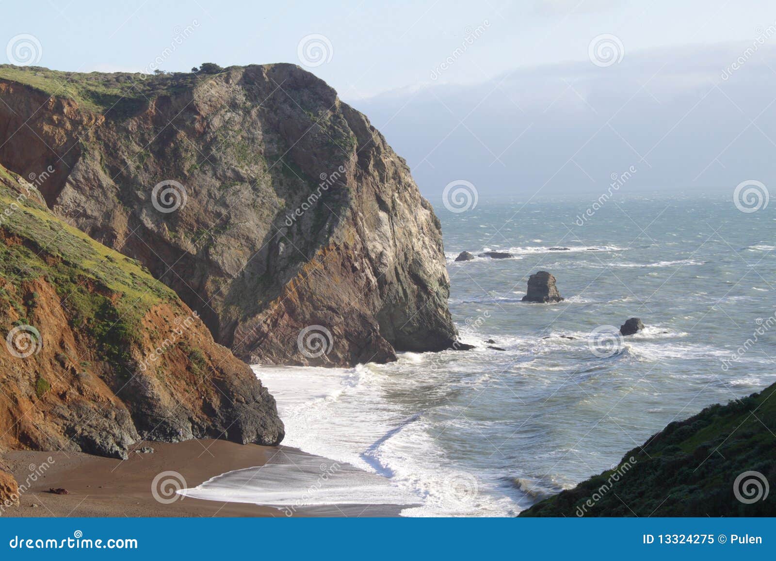 Seascape with Ocean, Beach and Cliffs Stock Image - Image of shoreline ...