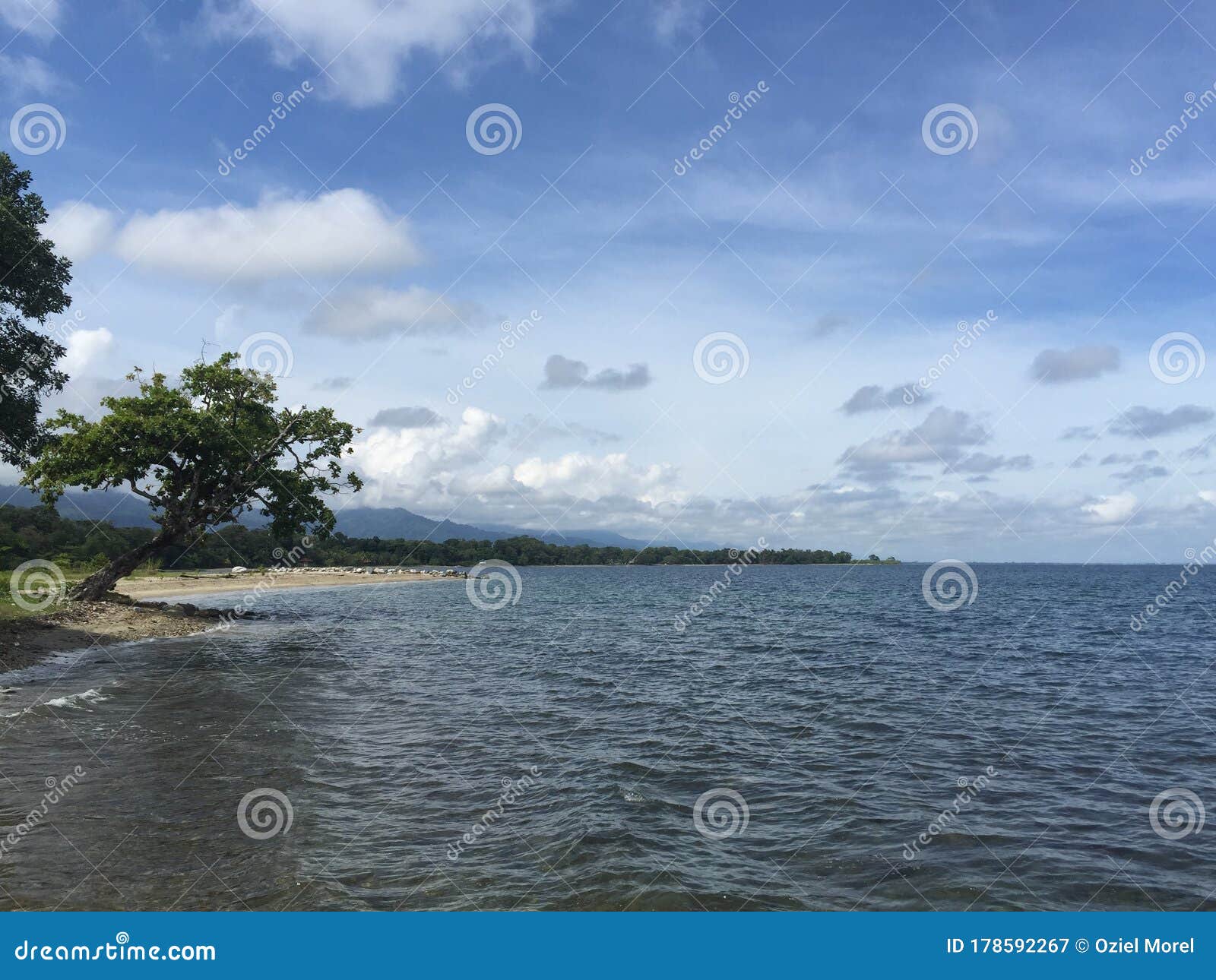 Seascape at Omoa beach stock image. Image of ocean, tree - 178592267