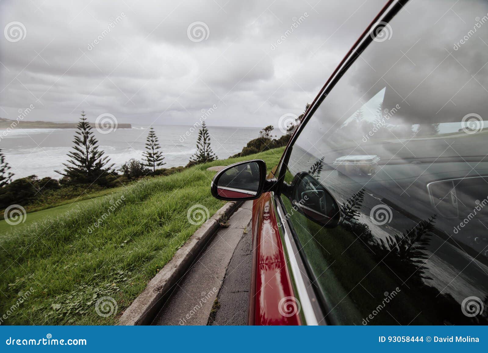 Seascape and Reflection in a Car Window. Stock Photo - Image of ...