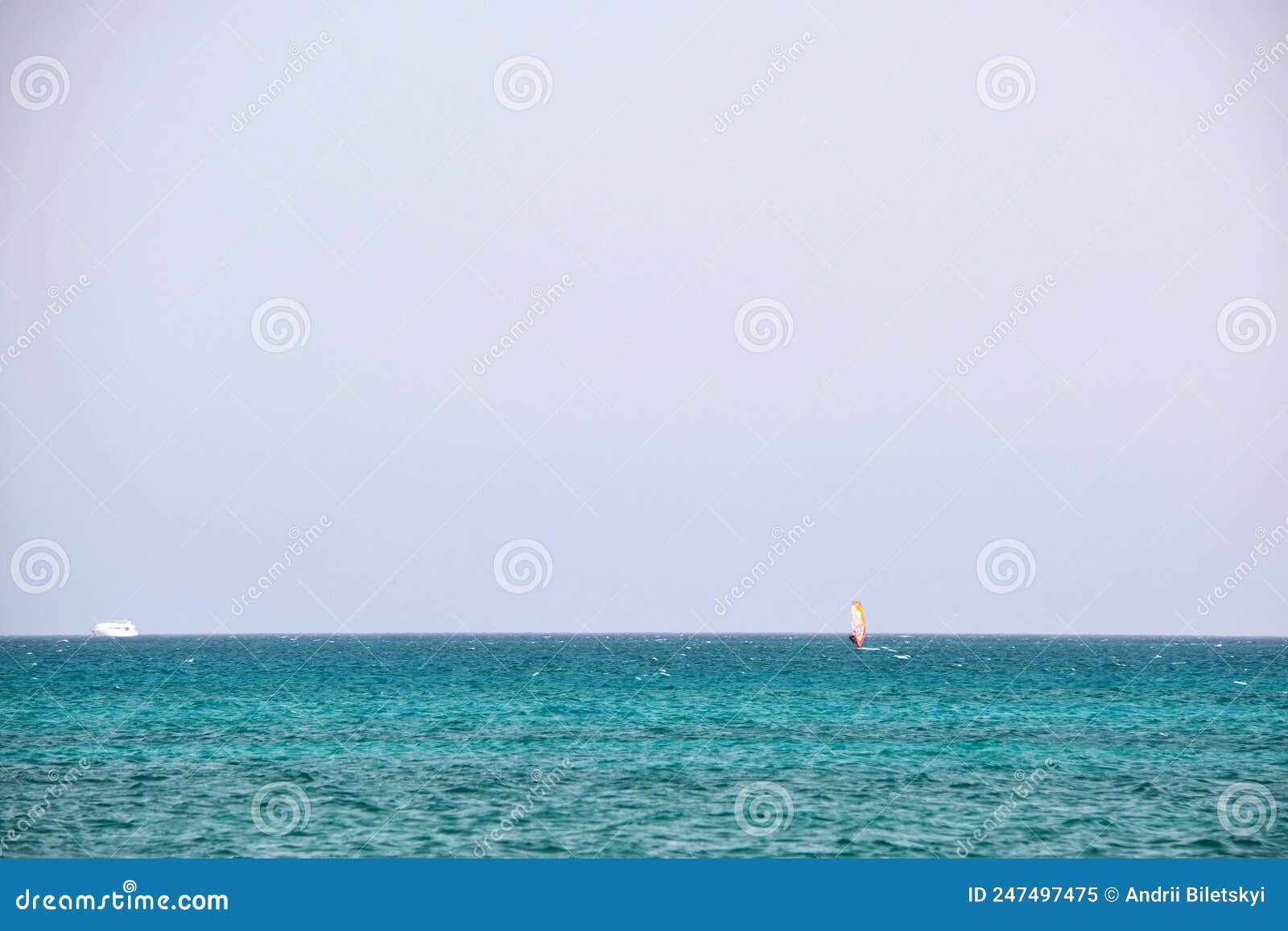 Seascape with Ripple Surface of Blue Sea Water with Distant Ships ...
