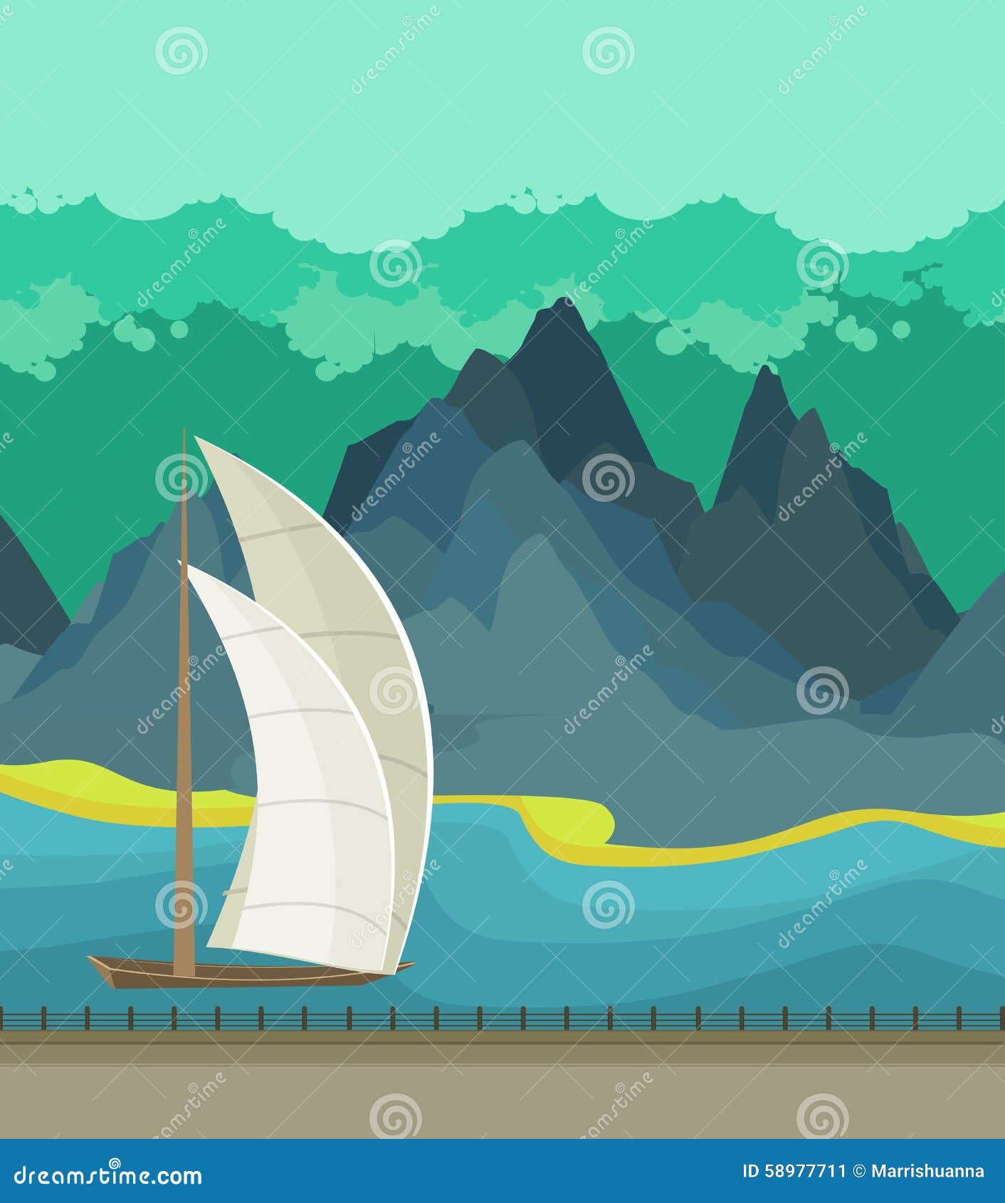Seascape with sailboat stock vector. Illustration of backgrounds - 58977711