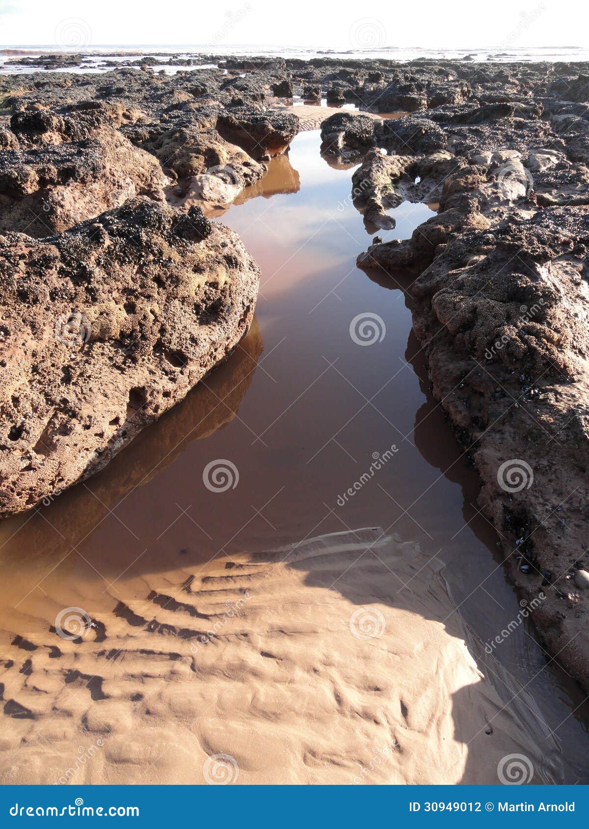 Seascape with Sand Ridges and Rock Pools Stock Photo - Image of coastal ...