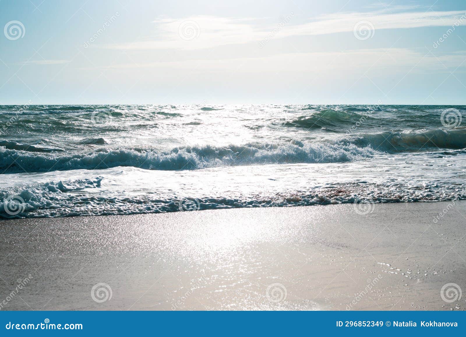 Seascape. the Sea Glitters in the Rays of the Bright Sun and Rolls Onto ...